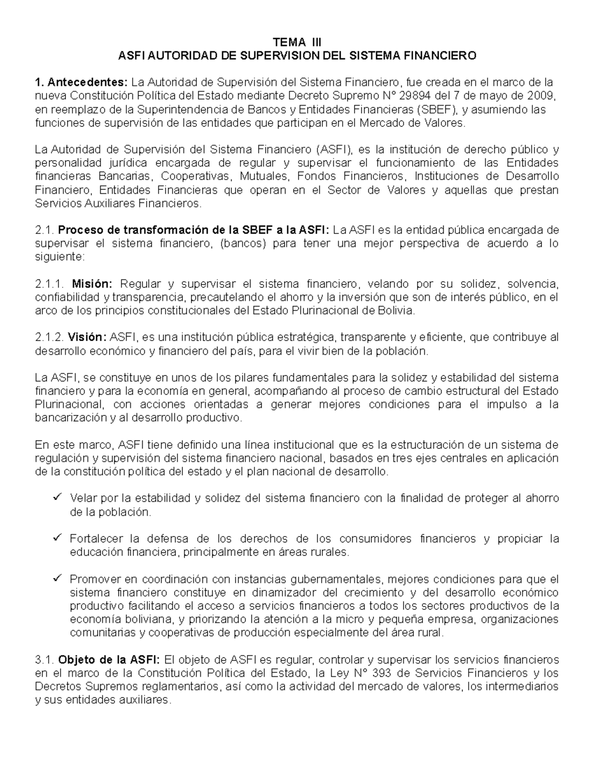 AUTORIDAD DE SUPERVISION DEL SISTEMA FINANCIERO - TEMA III ASFI AUTORIDAD DE SUPERVISION DEL ...