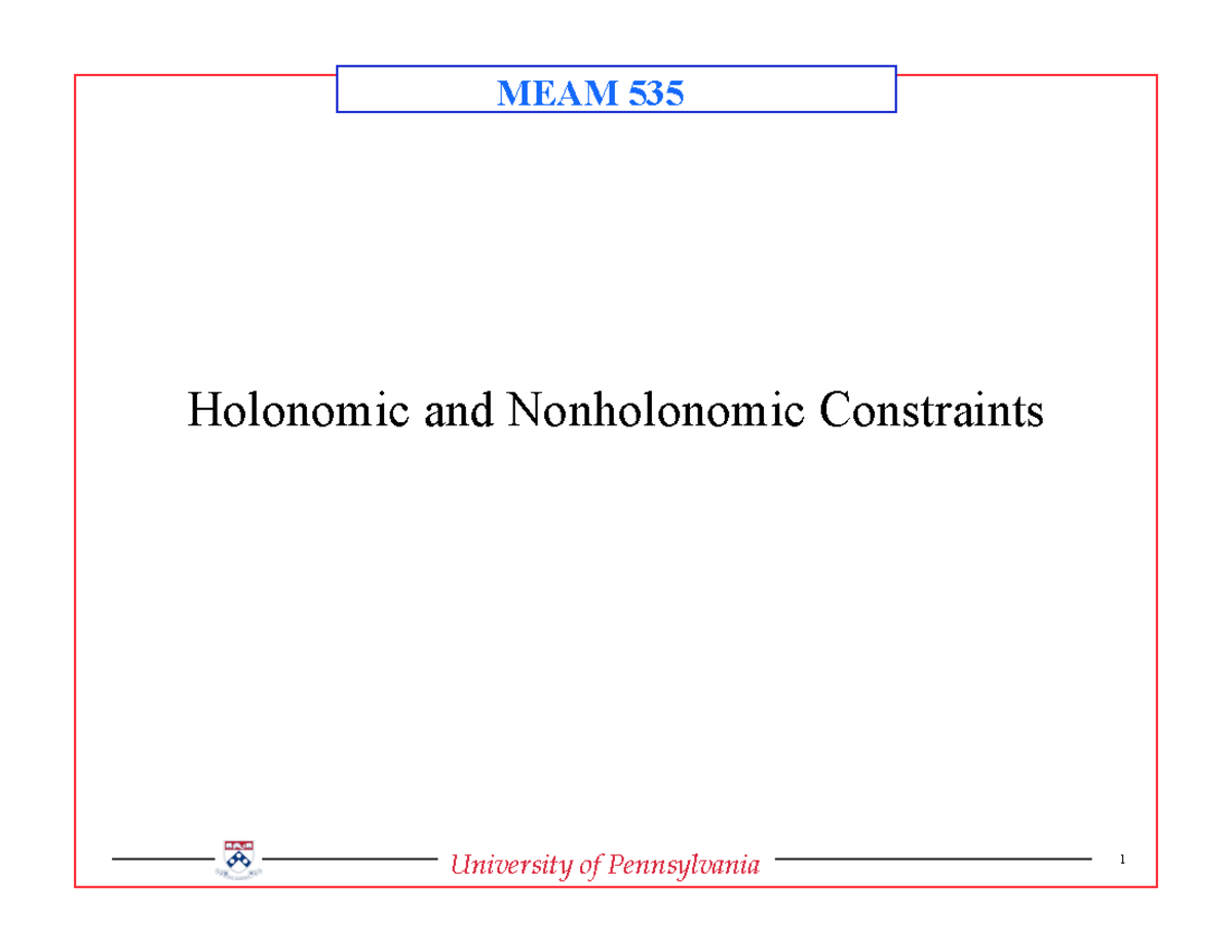 Holomic and nonholomic Constraints - Holonomic and Nonholonomic ...