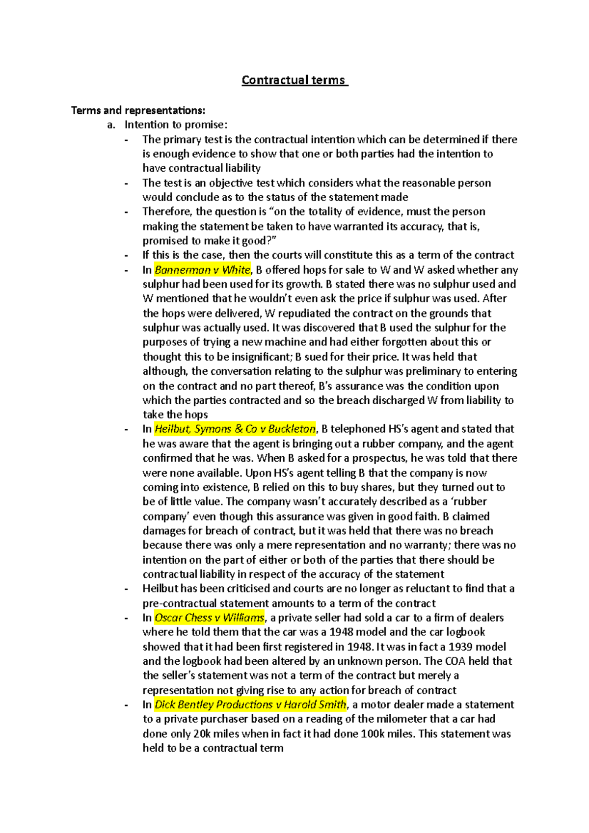 Contractual terms - notes - Contractual terms Terms and representations ...