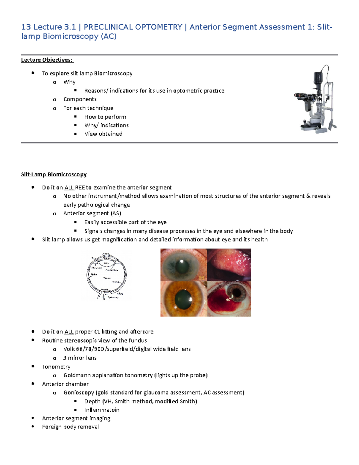 13 14 3.1 3.2 Anterior Segment Assessment 1 + 2 - 13 Lecture 3 ...
