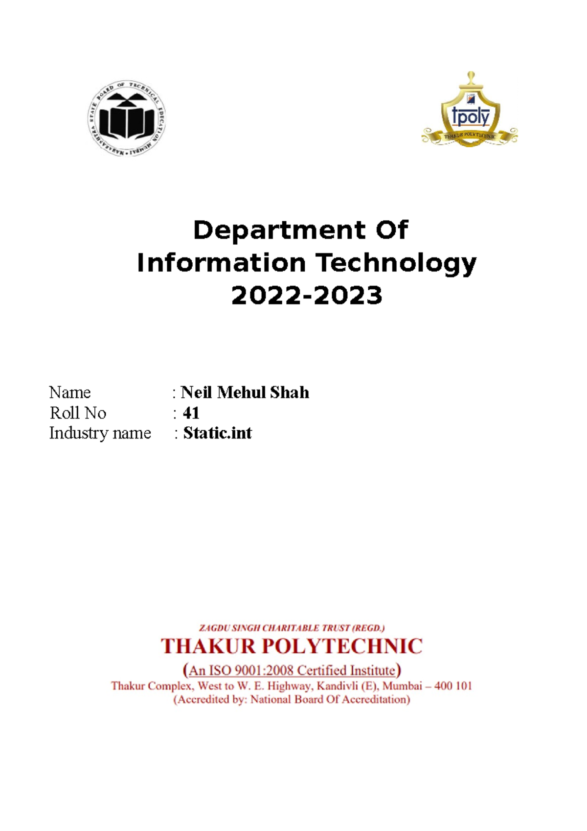 iti diary 20222 - Department Of Information Technology 2022- Name ...
