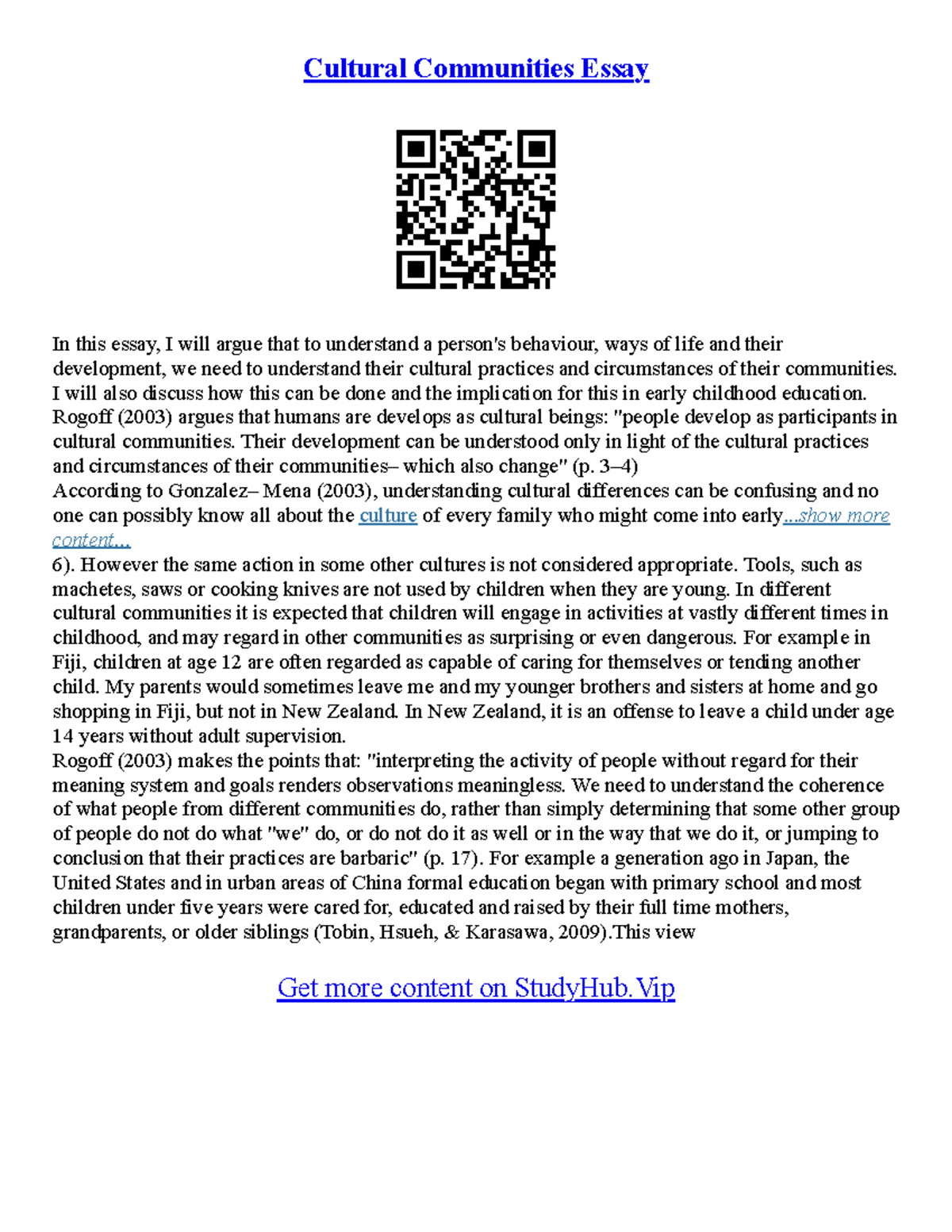 Community Profile Essay - Cultural Communities Essay In this essay, I ...