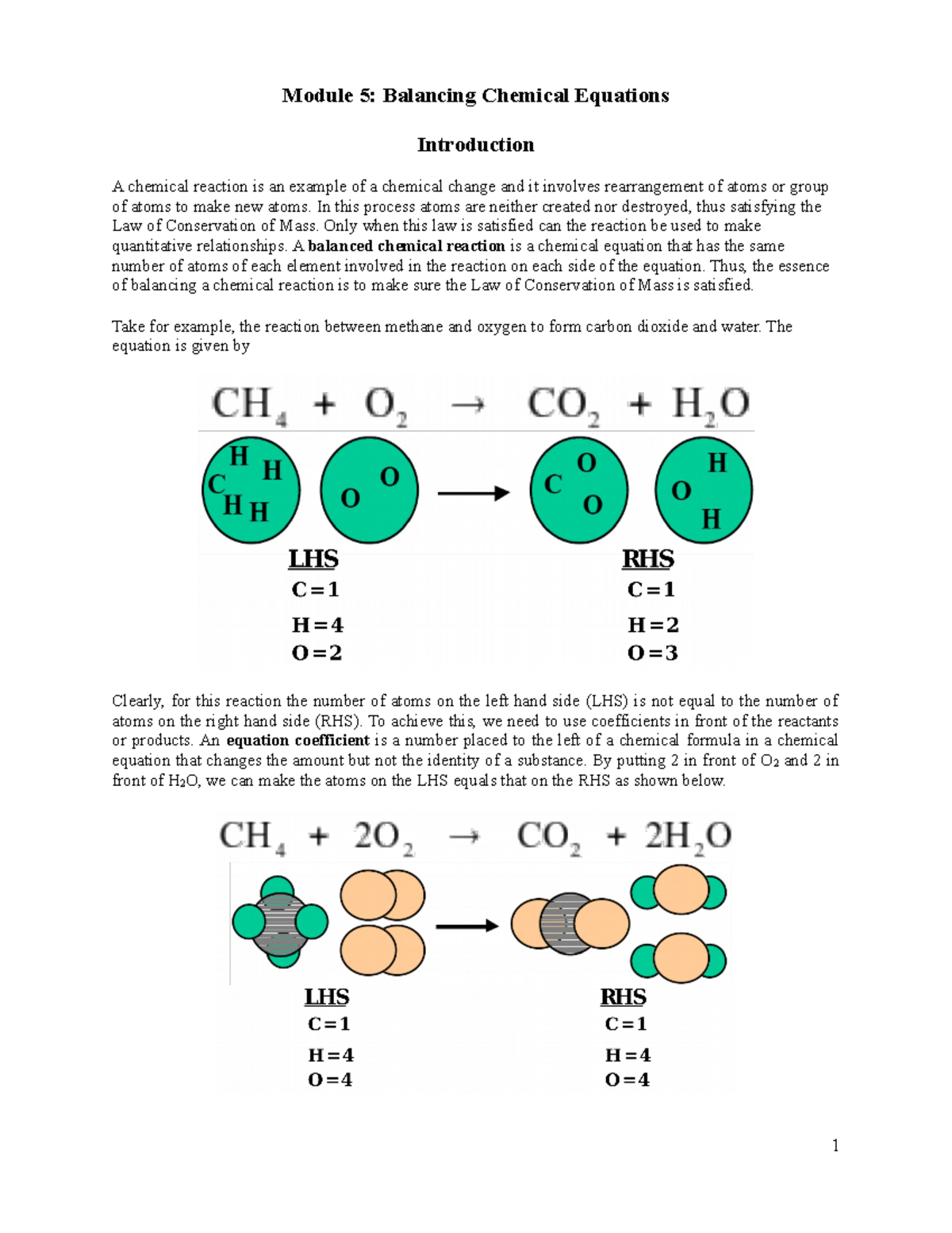 Module 5 Balancing Chemical Equations - Module 5: Balancing Chemical ...