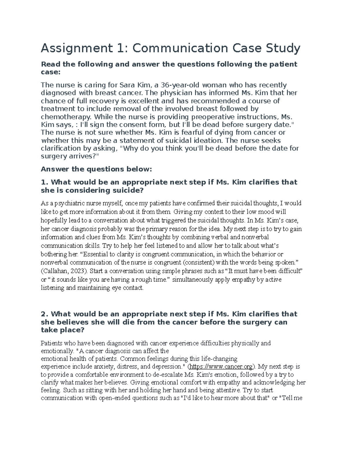 Assignment 1 case discussion - Assignment 1: Communication Case Study ...