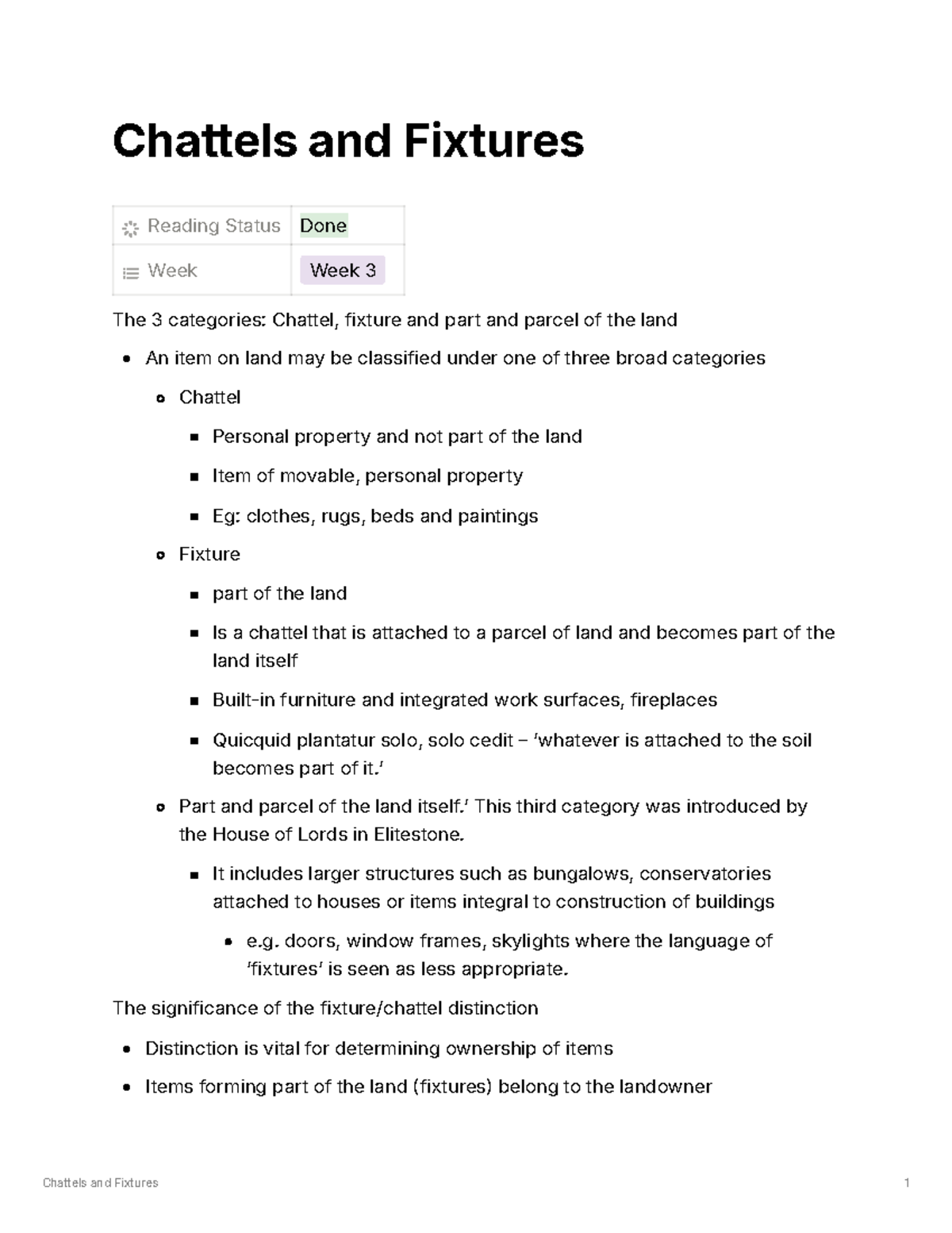 Chattels and Fixtures - Chattels and Fixtures Reading Status Done Week ...