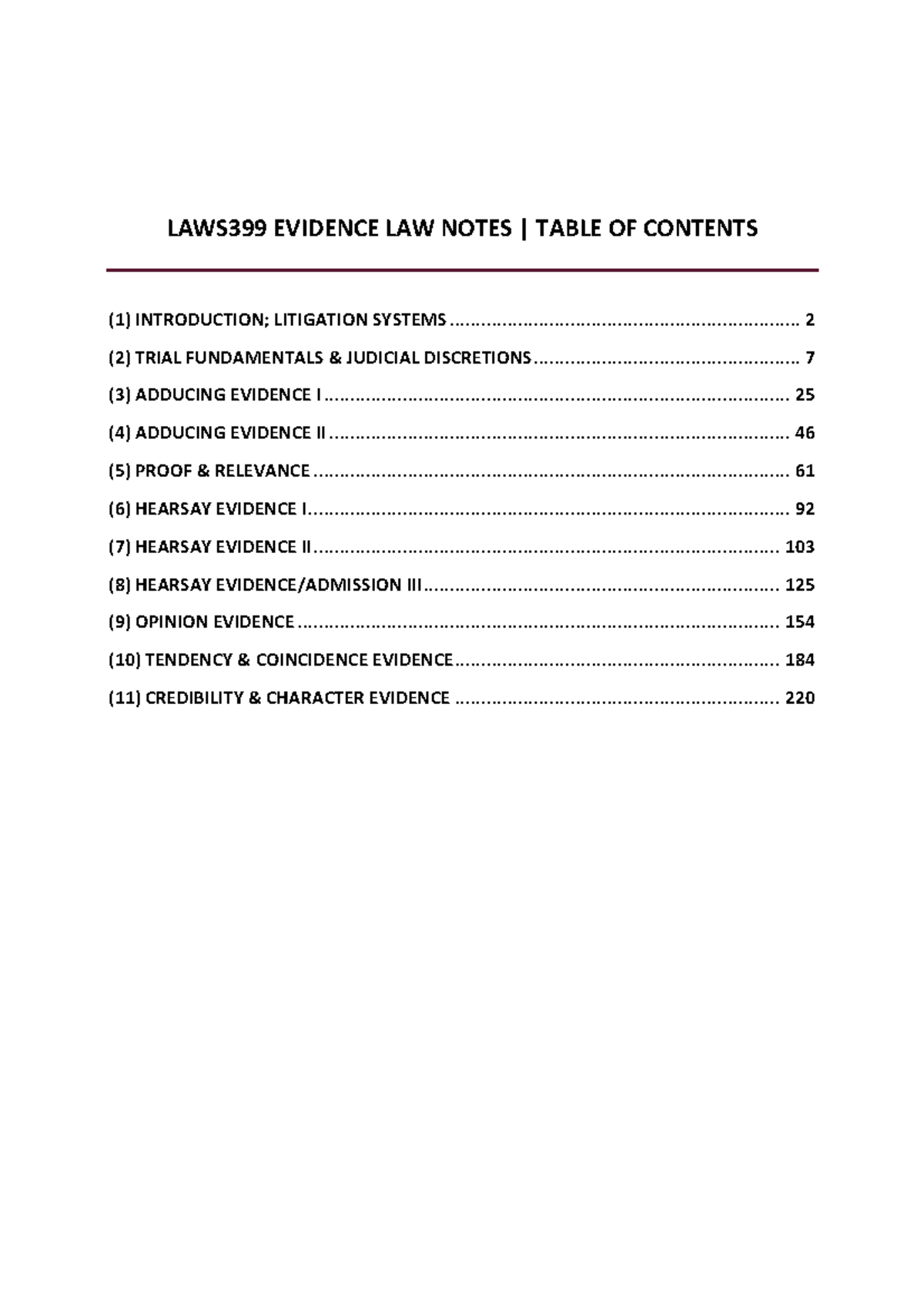 Summary note and commentary for evidence law cases and legislation ...