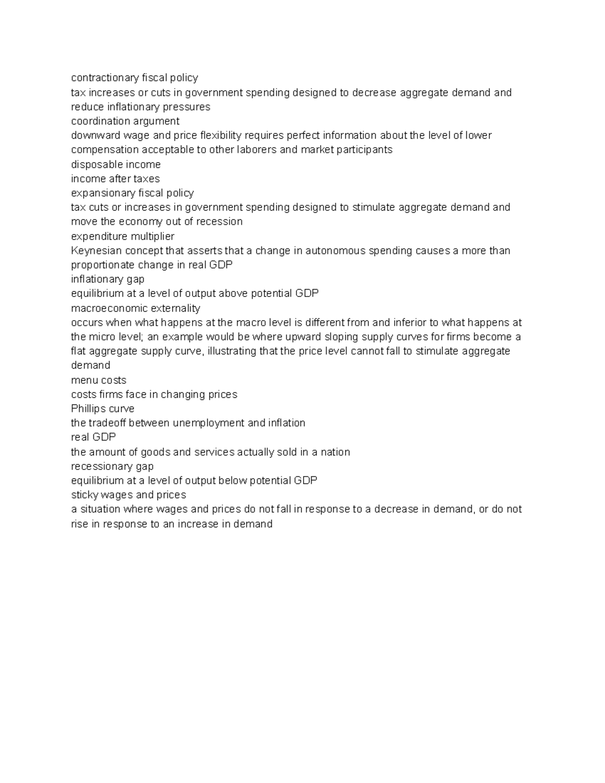 Macroeconomics chapter 12 Vocab - contractionary fiscal policy tax ...