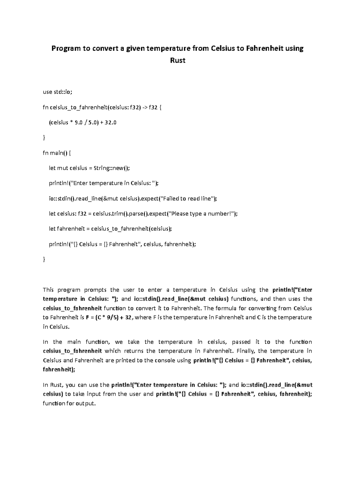 Celsius to Fahreniet- using Rust - Program to convert a given ...