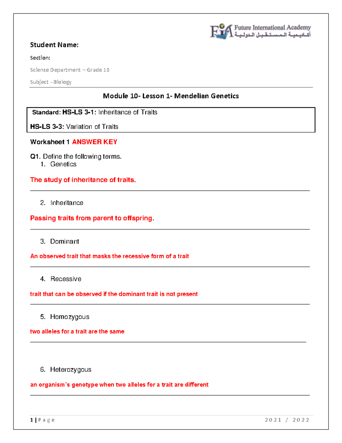 G10+Biology++worksheet+1-+Sll+-+Answer+Key for an assignment that will ...