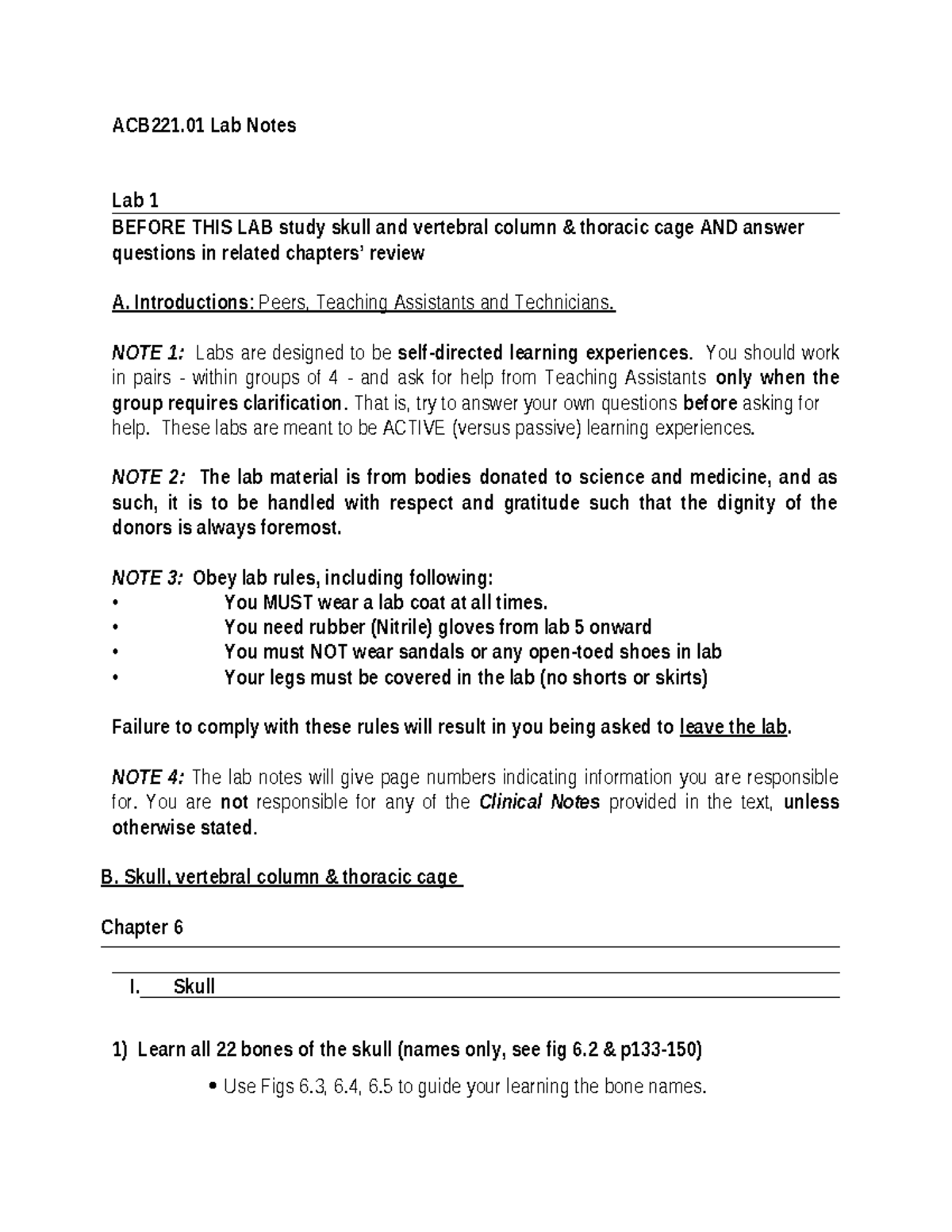 Lab 1 - Lab 1 - ACB221 Lab Notes Lab 1 BEFORE THIS LAB study skull and ...