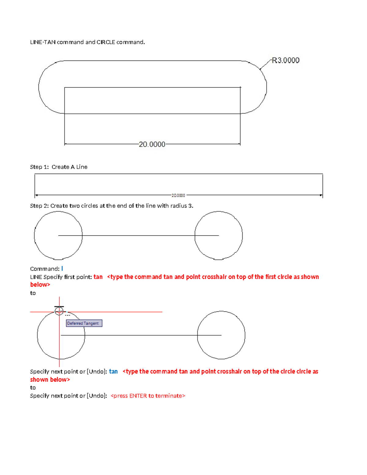 LINE TAN Circle TTR - LINE-TAN command and CIRCLE command. Step 1 ...