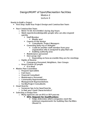 Design/MGMT Module 2 - Design/MGMT of Sport/Rec Facilities Module 2 ...
