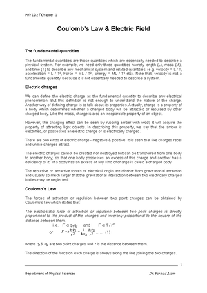 Chapter 1 Introduction, Electrostatic Force & Electric Field ...