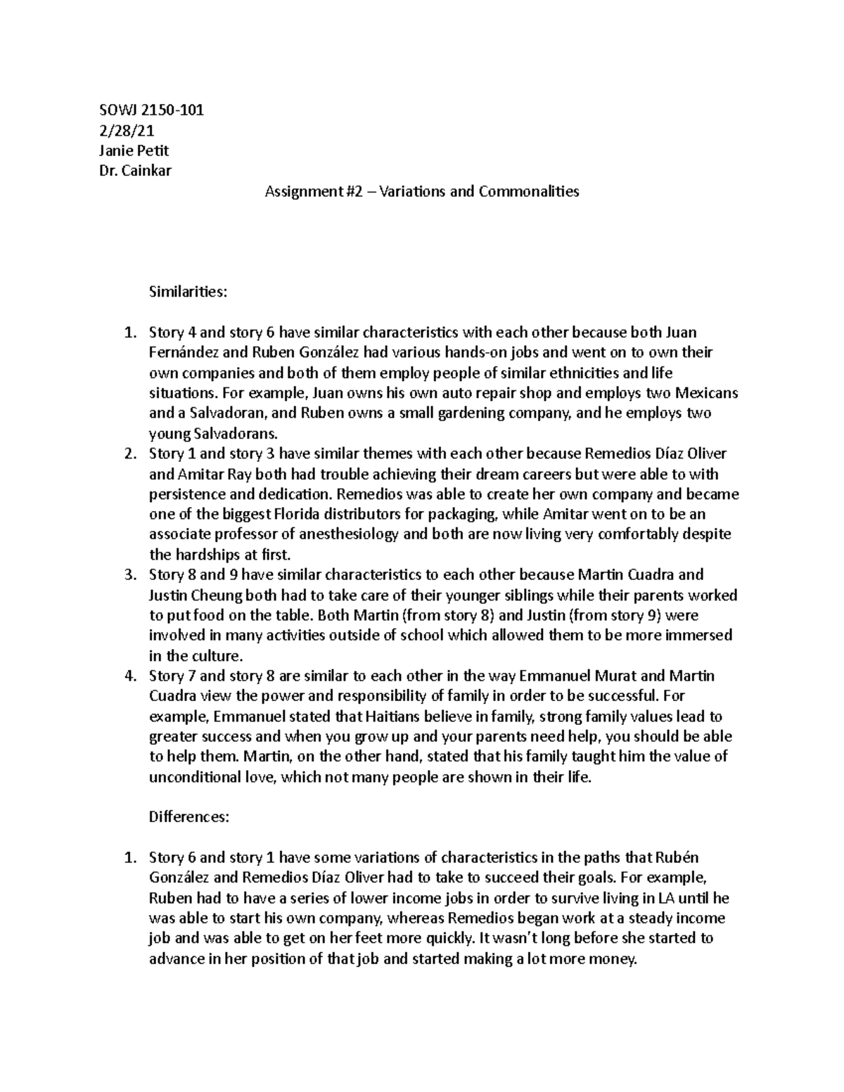 SOWJ 2150 assignment 2 - SOWJ 2150- 2/28/ Janie Petit Dr. Cainkar ...