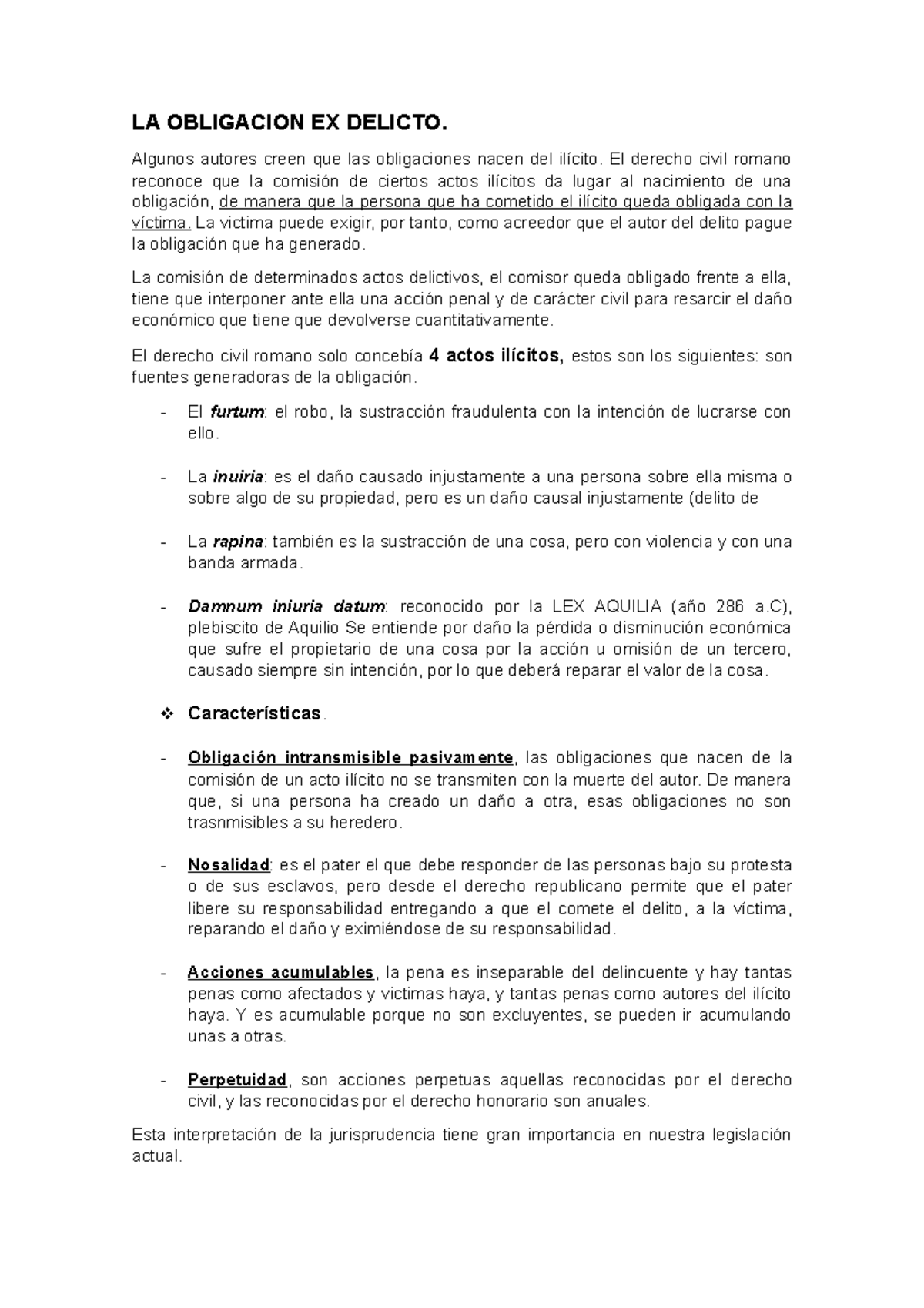 obligaciones ex delicto - LA OBLIGACION EX DELICTO. Algunos autores ...
