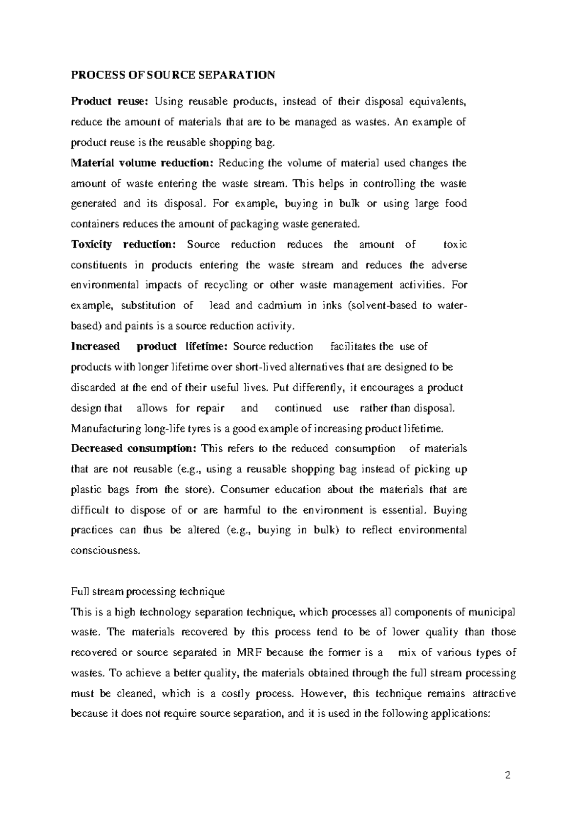 OFF-SITE Processing - PROCESS OF SOURCE SEPARATION Product reuse: Using ...