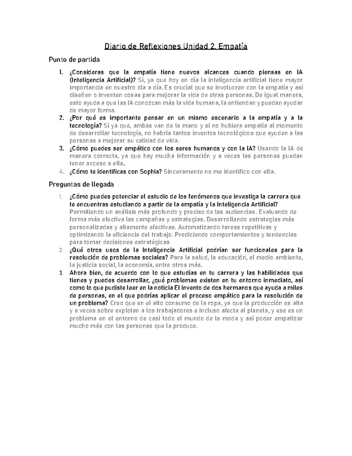 Diario de Reflexiones Unidad 2. Empatía - Diario de Reflexiones Unidad 2. Empatía Punto de ...
