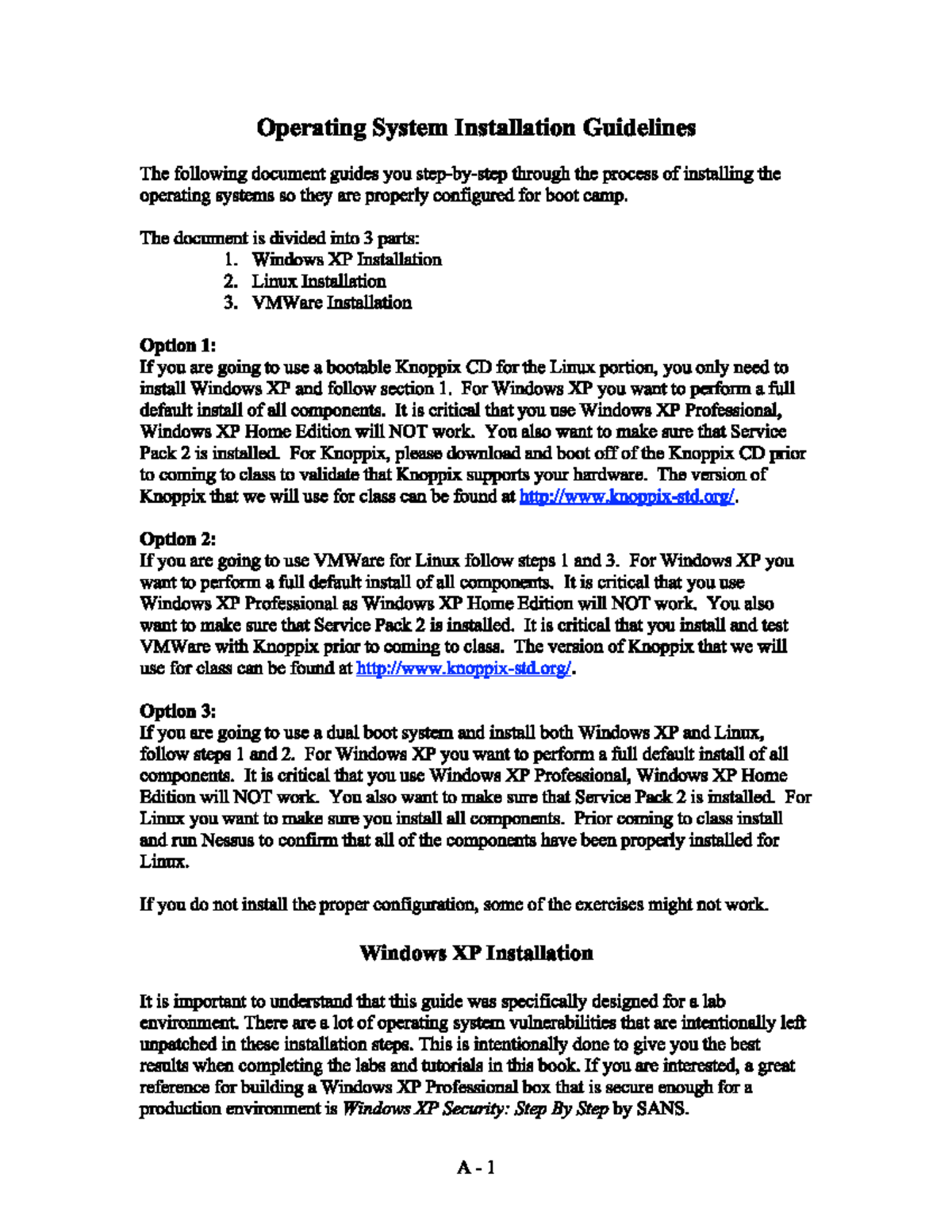 Step 1 Guidelines knoppix installation - Operating System Installation ...