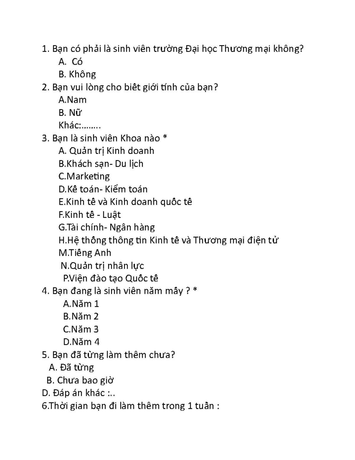 Các câu hỏi về vấn đề làm thêm đối với sinh viên - B n có ph i là sinh viên tr ng Đ i h c Th ng ...
