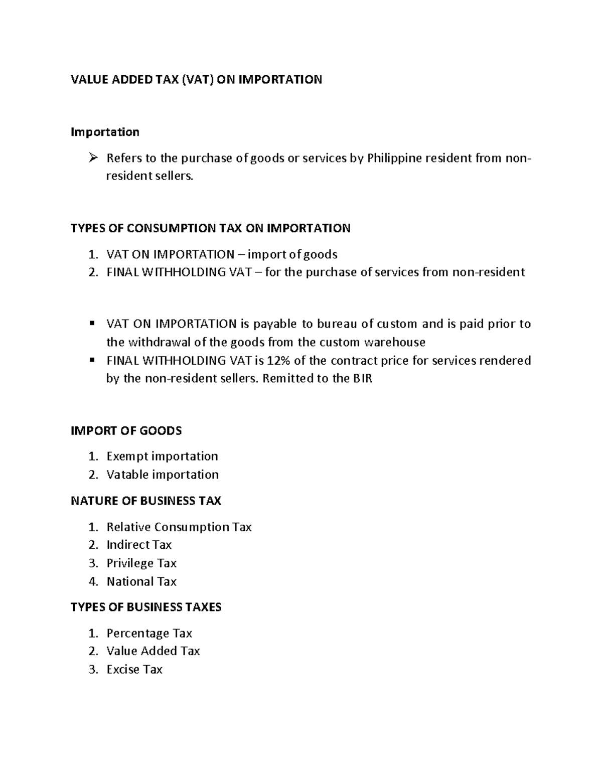 Value Added TAX - VALUE ADDED TAX (VAT) ON IMPORTATION Importation ...