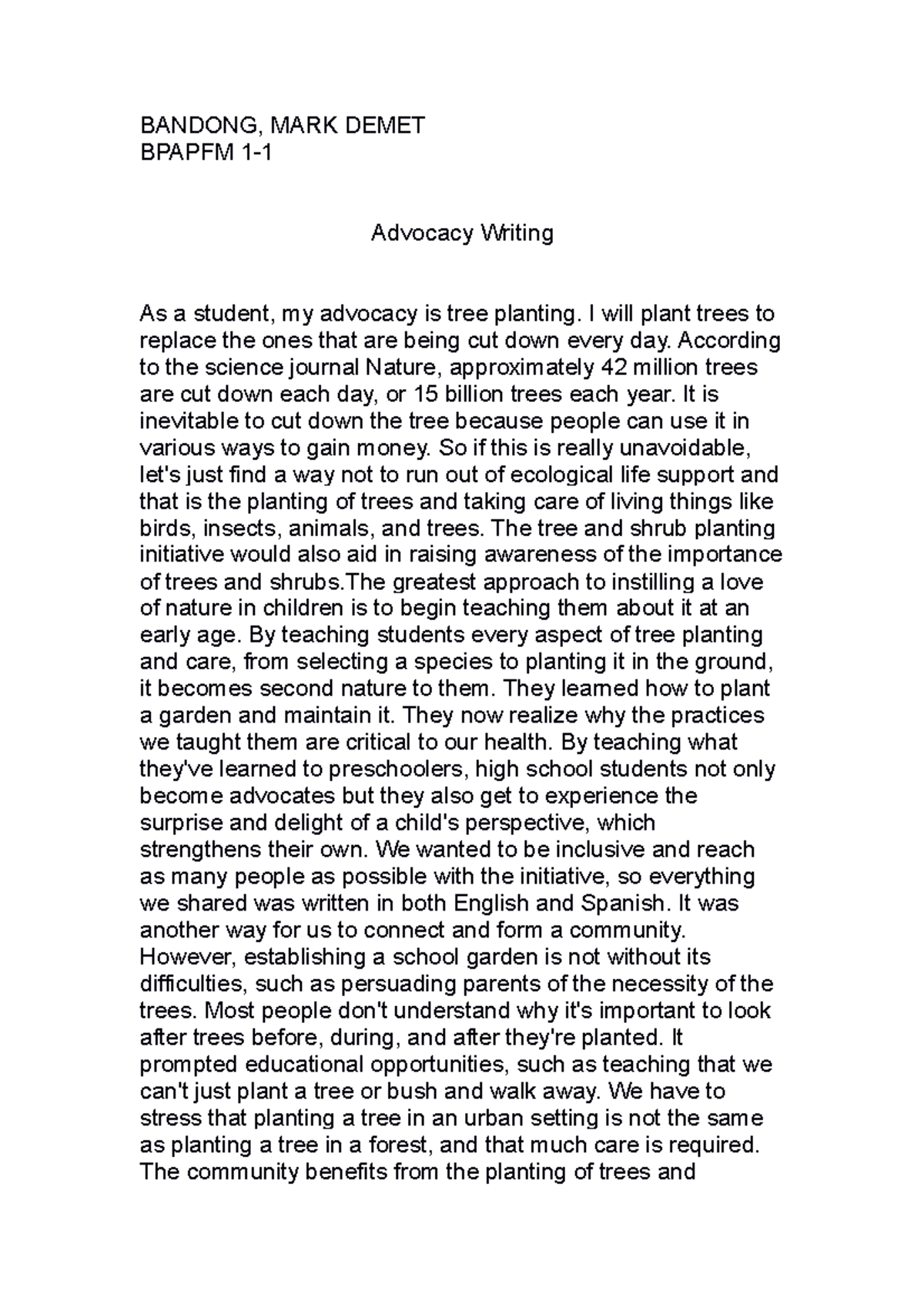 Advocacy Writing, Activity 2 - Bandong, Mark Demet - BANDONG, MARK ...
