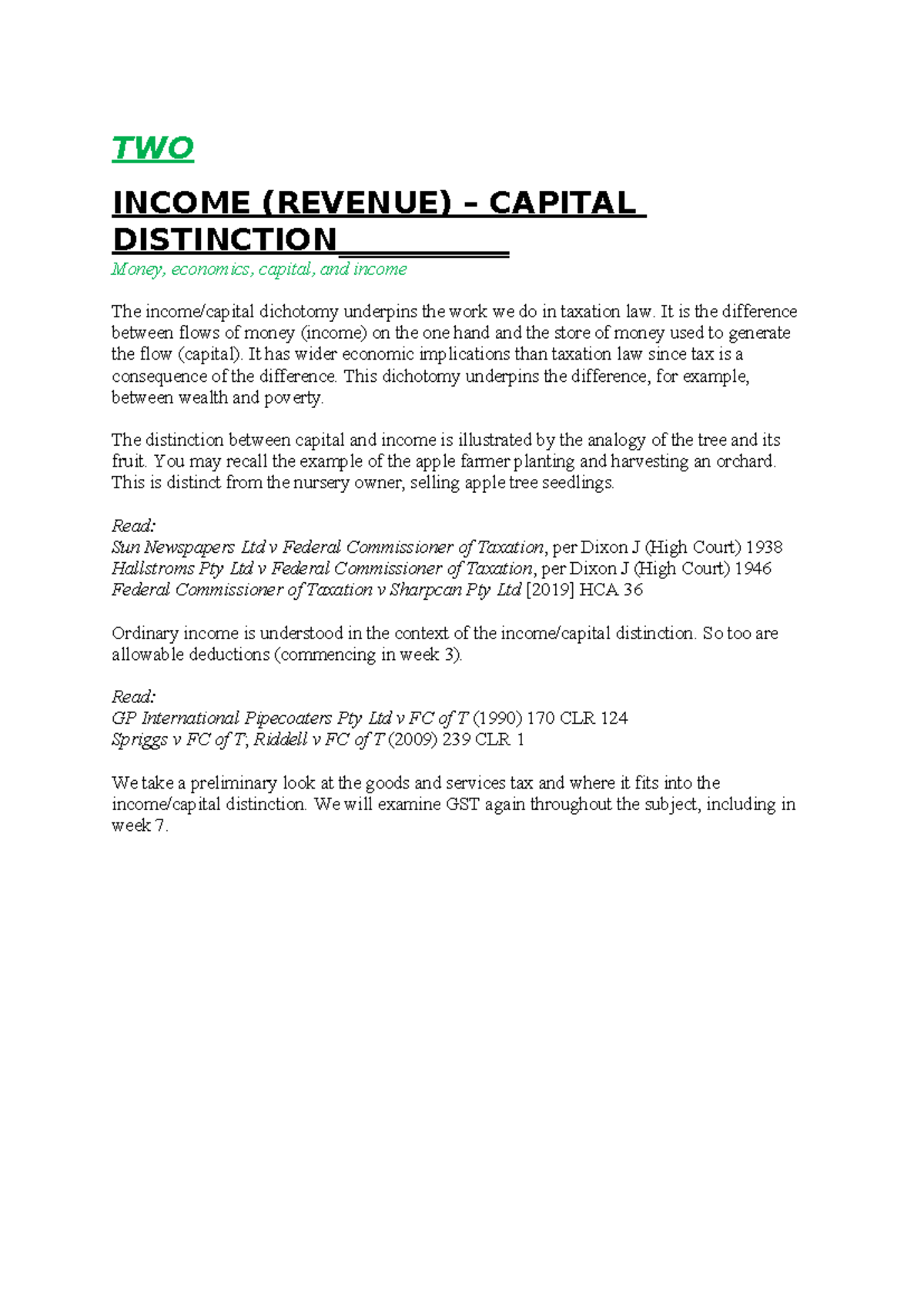 Week 3 Income Questions and Answers - TWO INCOME (REVENUE) – CAPITAL ...