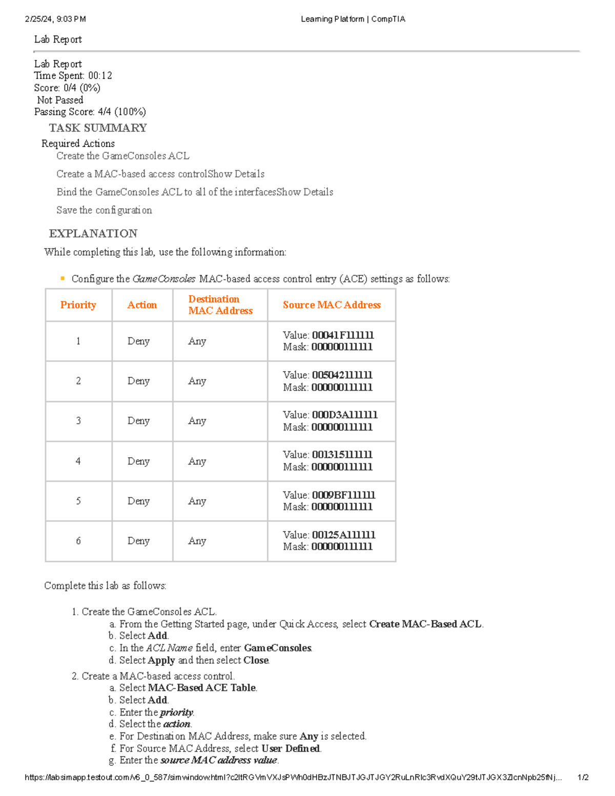 7.4.10 Secure Access to a Switch 2 - 2/25/24, 9:03 PM Learning Platform | CompTIA - Studocu