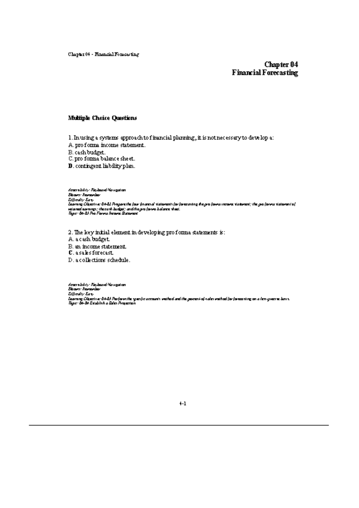 Test Bank FIN 220 Chap004 - Chapter 04 Financial Forecasting Multiple ...
