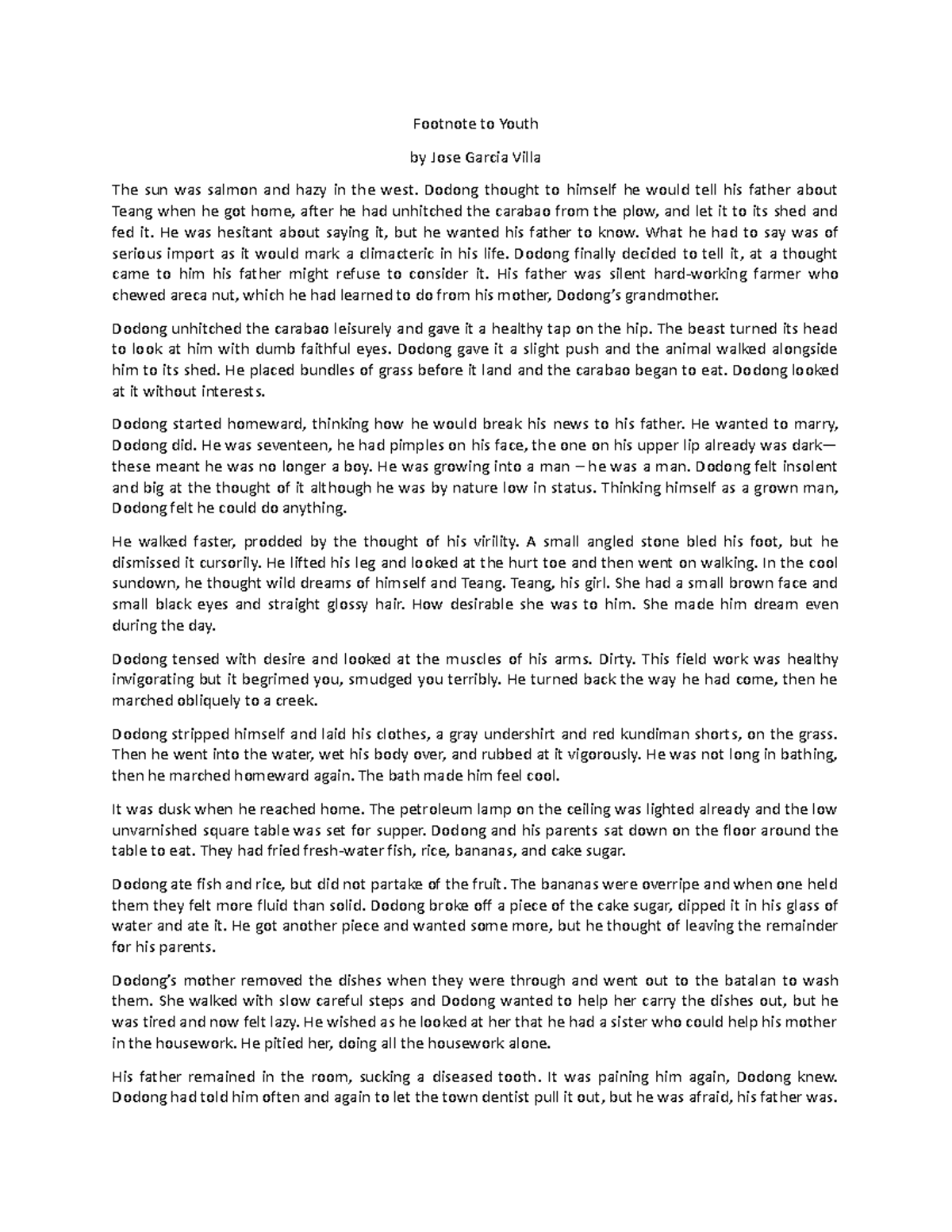 Footnote to Youth Copy - a short story - Footnote to Youth by Jose ...