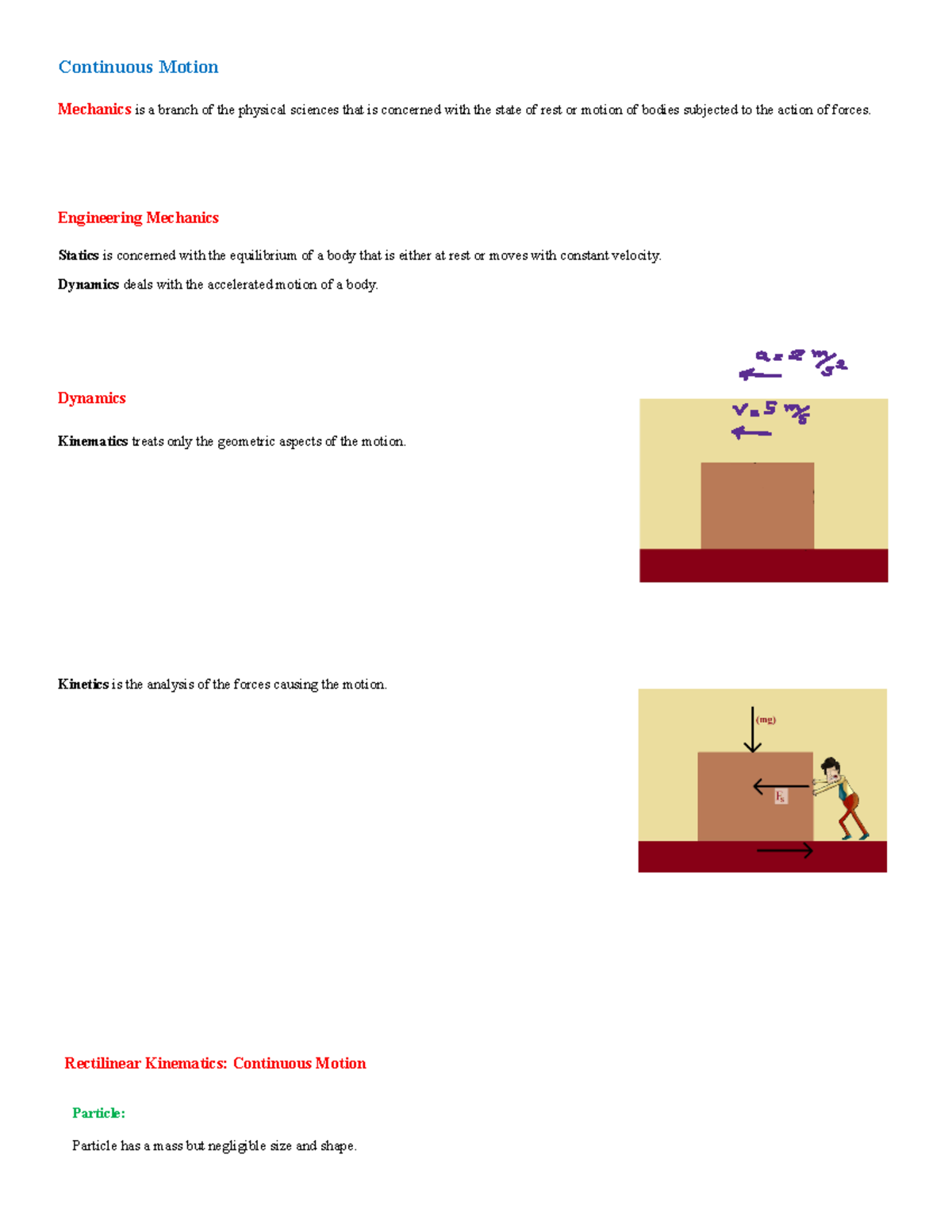 Lecture 1: Understanding Continuous Motion in Mechanics - Continuous ...