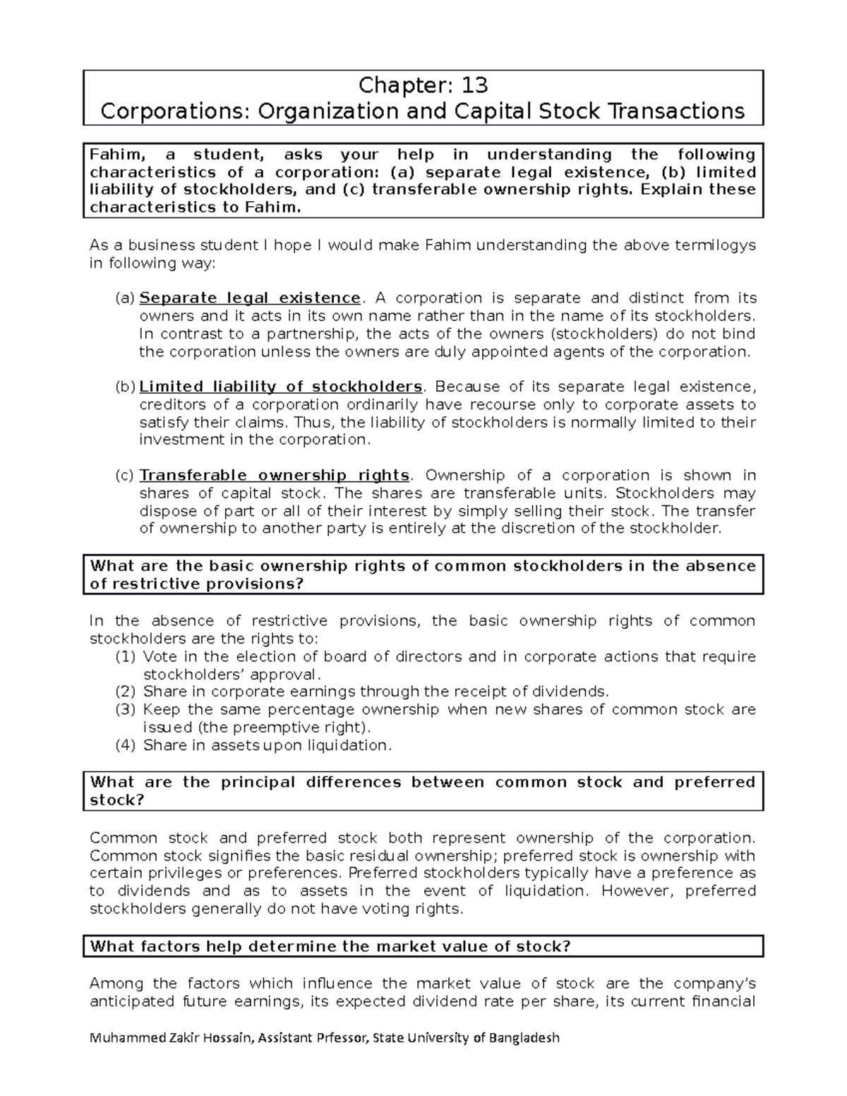 Chapter 13 Capital Stock Transaction - Chapter: 13 Corporations ...