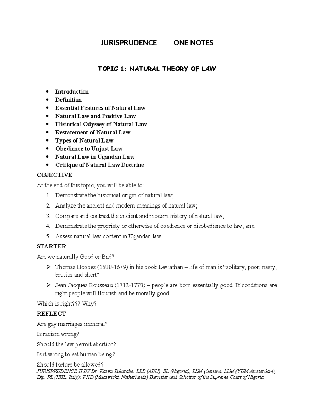 Jurisprudence ONE Notes - JURISPRUDENCE ONE NOTES TOPIC 1: NATURAL ...
