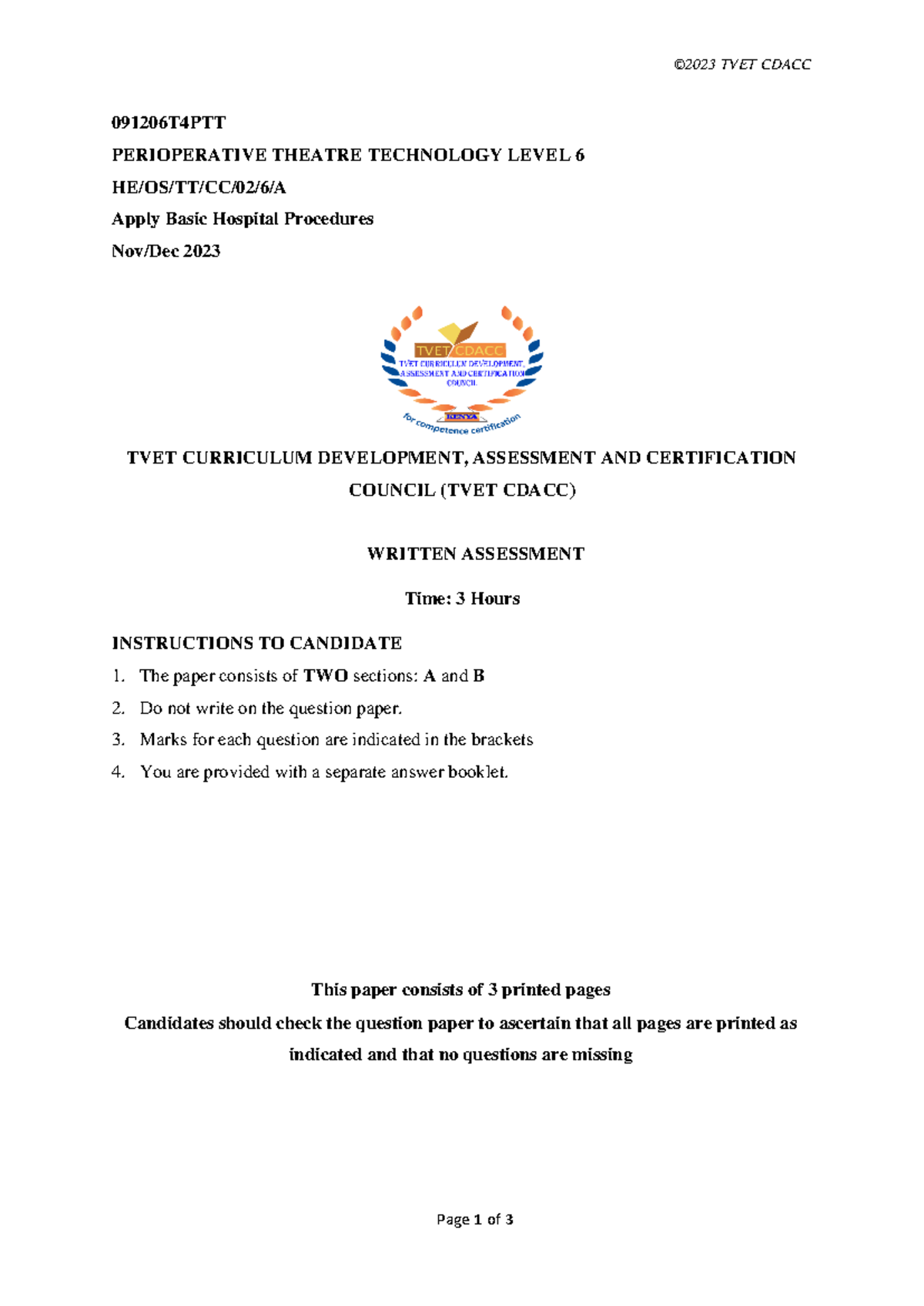 6-Perioperative Theatre Technology-1699517873.Candidate Written Basic ...