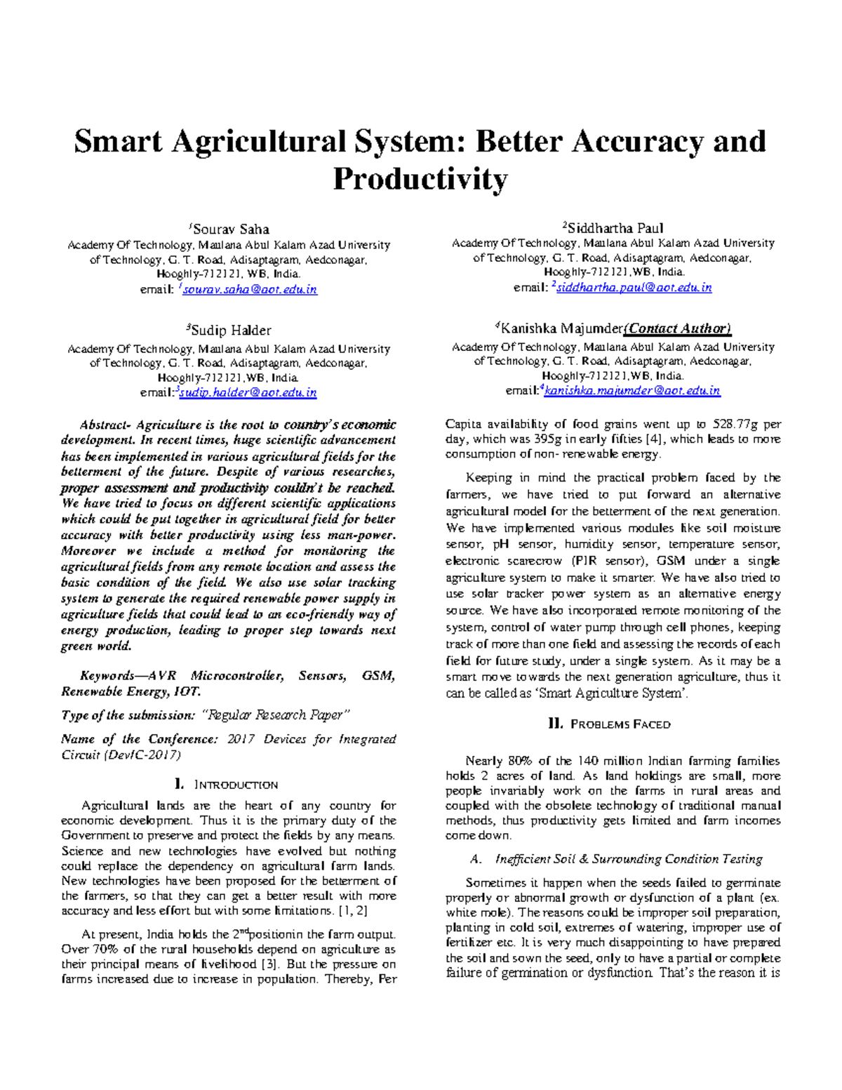 Smart agriculture - Rafsz - Smart Agricultural System: Better Accuracy and Productivity 1 Sourav ...