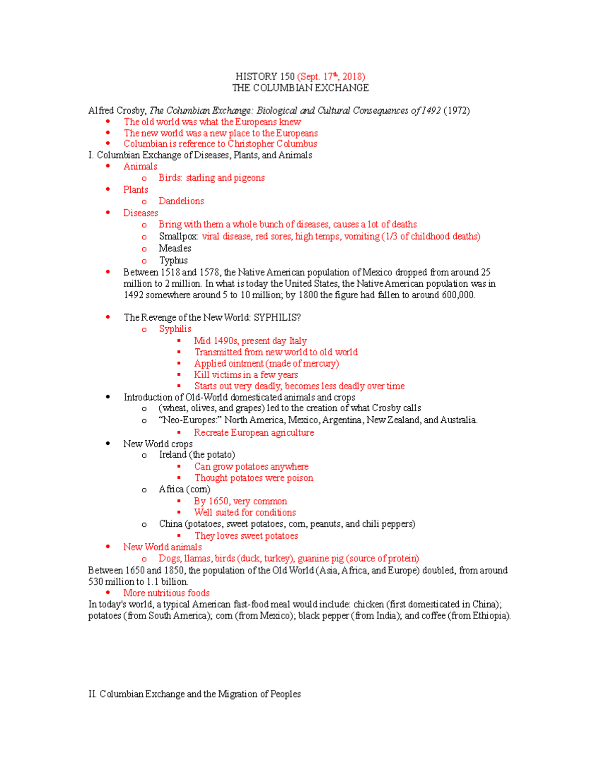 History 150 Class Outline 2, Notes - HISTORY 150 (Sept. 17th, 2018) THE ...