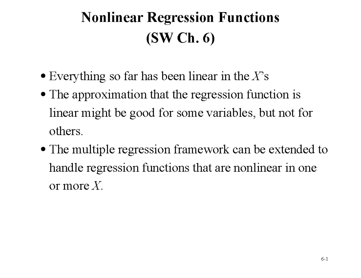 Ch 6 Slides - Lecture notes 6 - Nonlinear Regression Functions (SW Ch ...