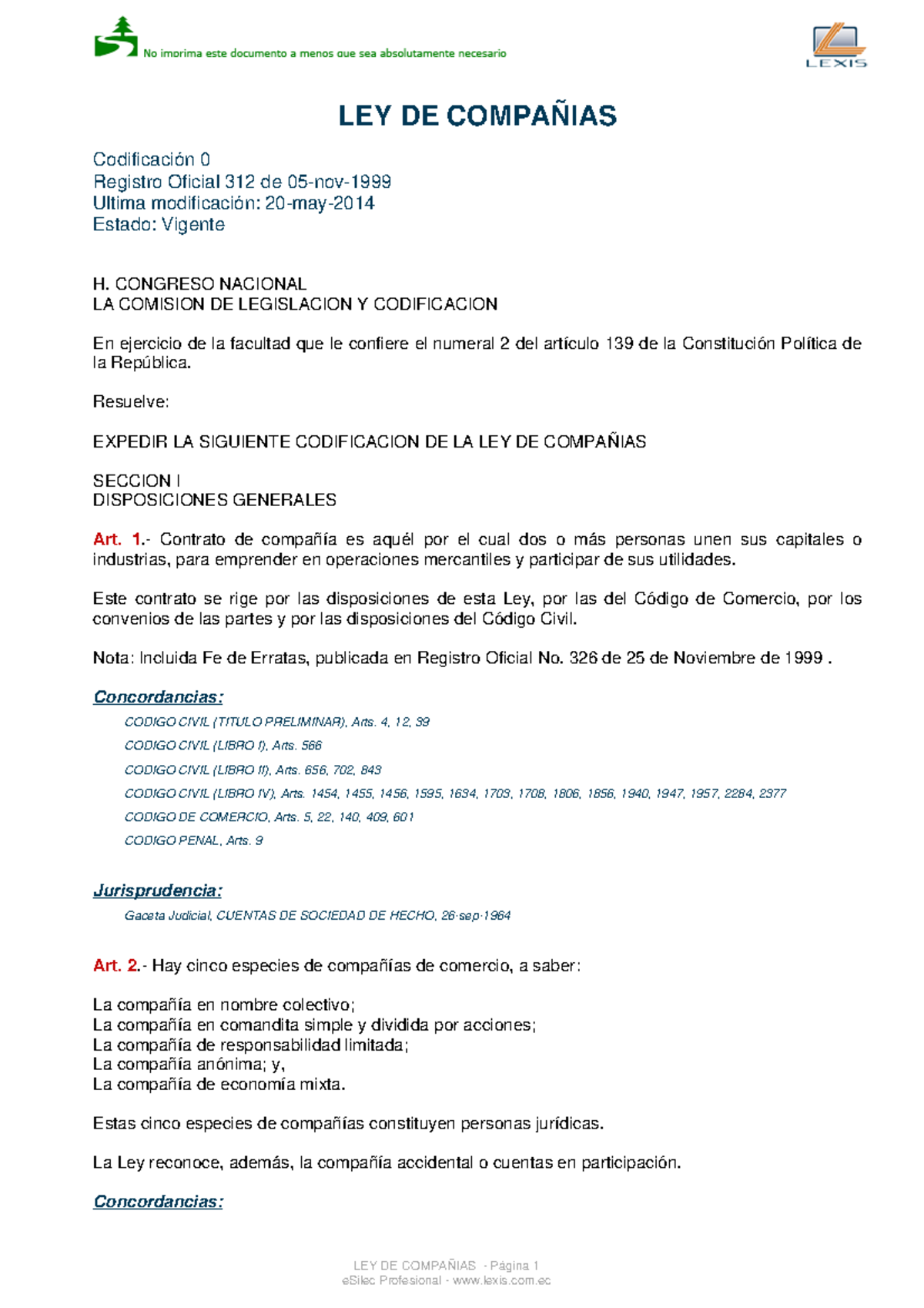 LEY DE COMPAÑIAS EN EL PAIS - Derecho - Studocu