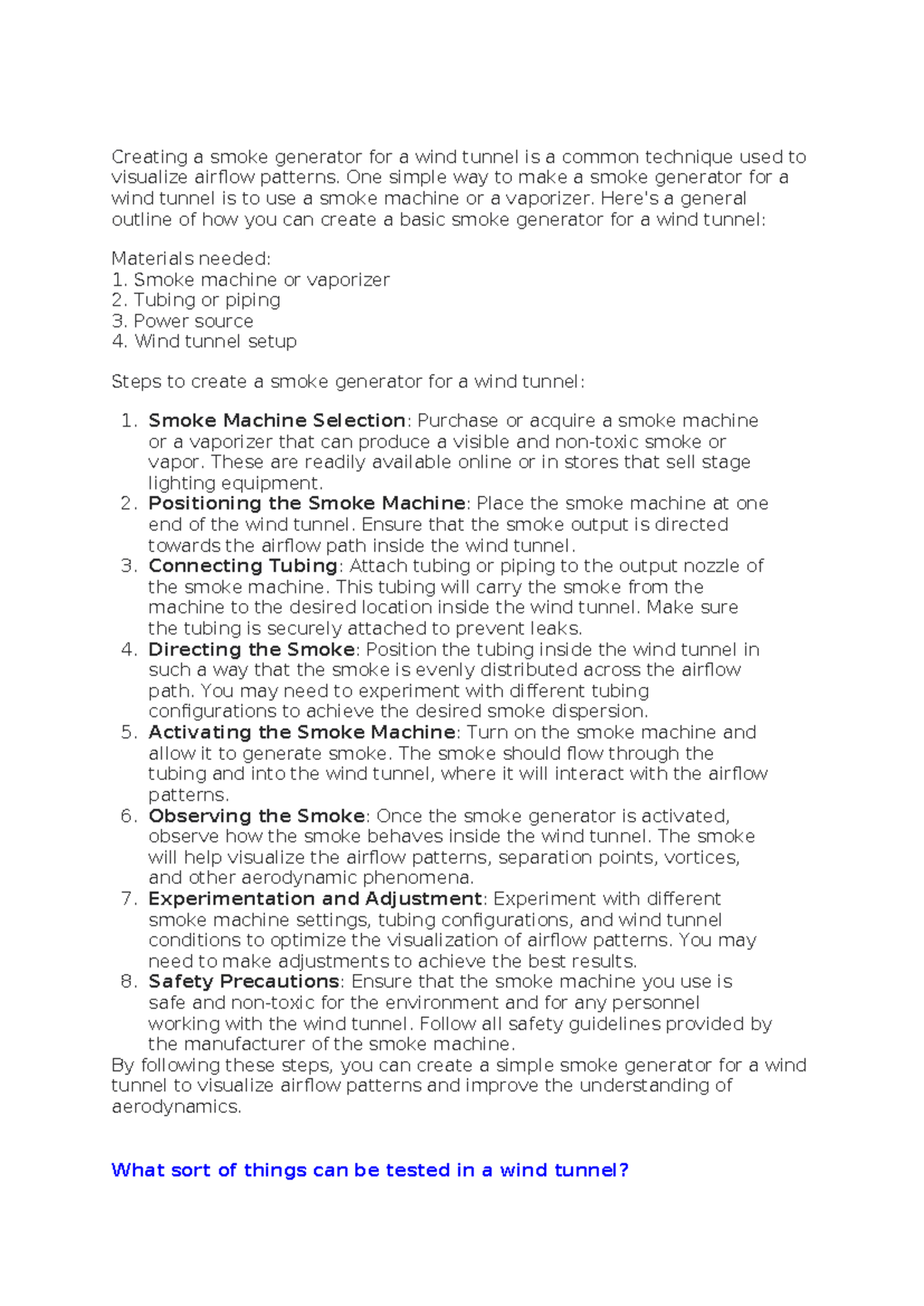 aerodynaimics application of wind tunnel smoke generation - Creating a ...