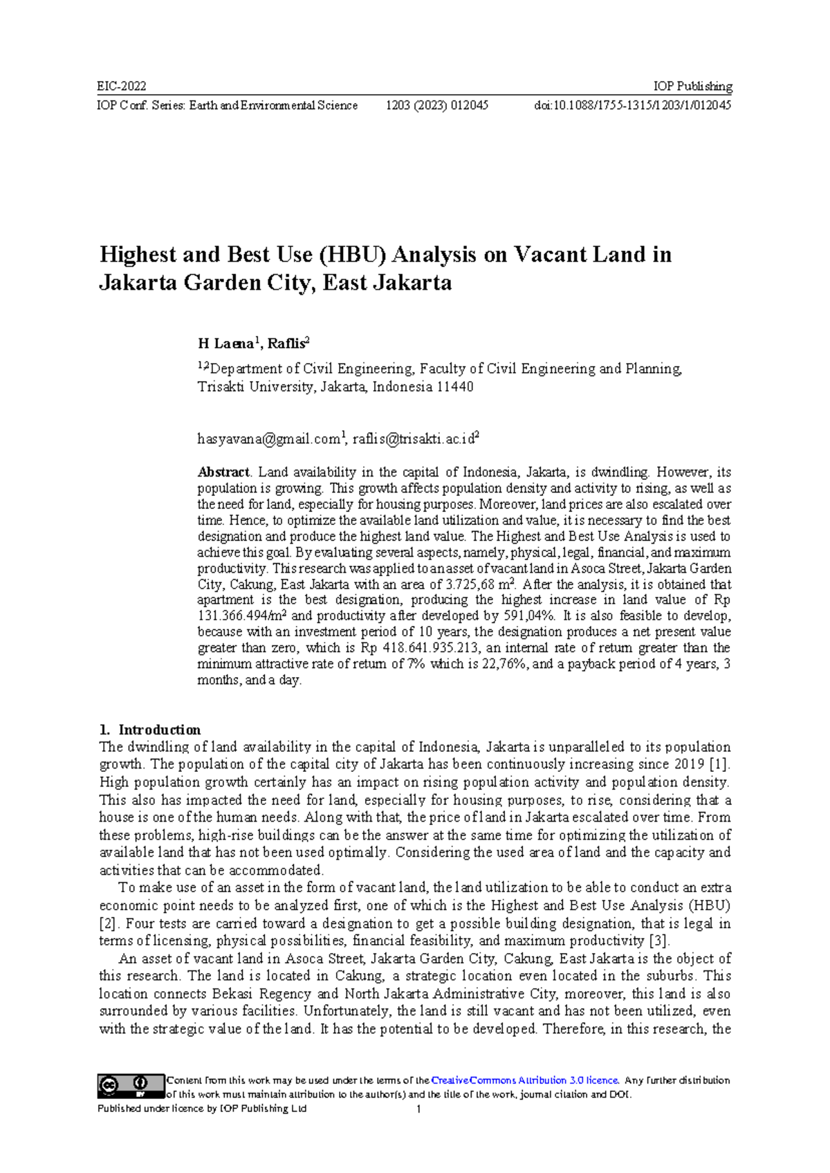 Highest and Best Use (HBU) Ana - Content from this work may be used ...