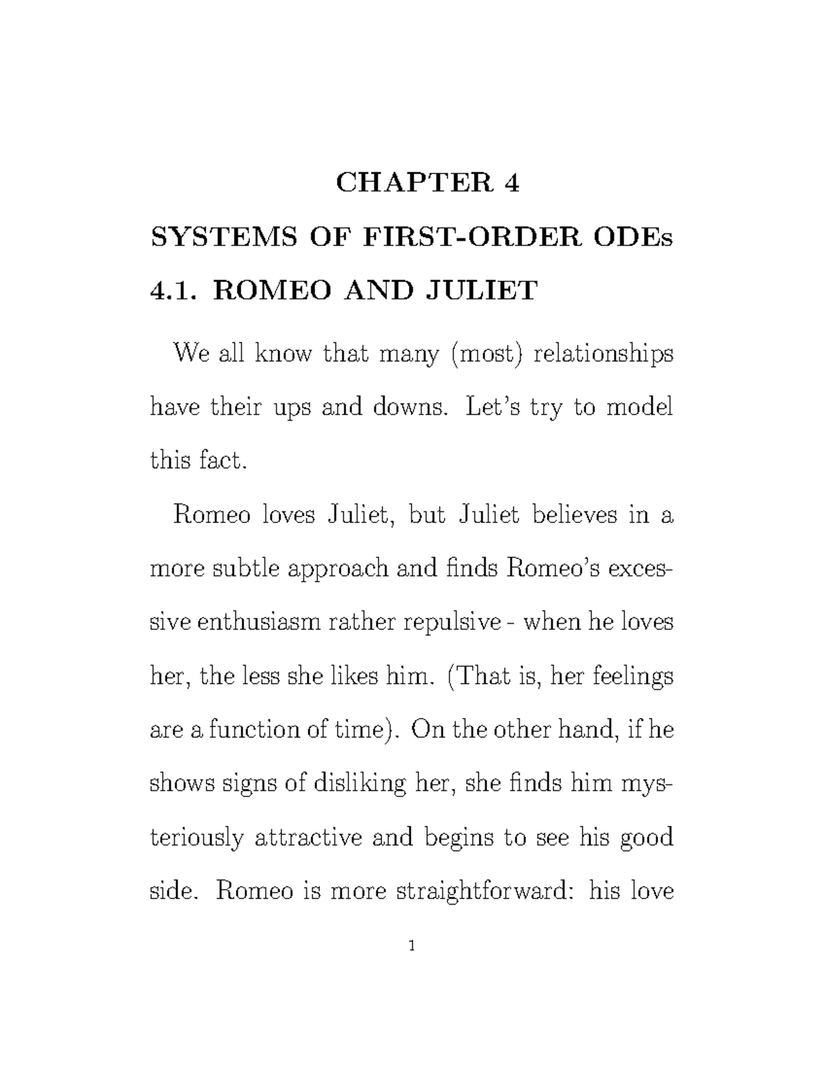 MA3264 CHAP4 - lotka votera system - CHAPTER 4 SYSTEMS OF FIRST-ORDER ODEs 4. ROMEO AND JULIET ...