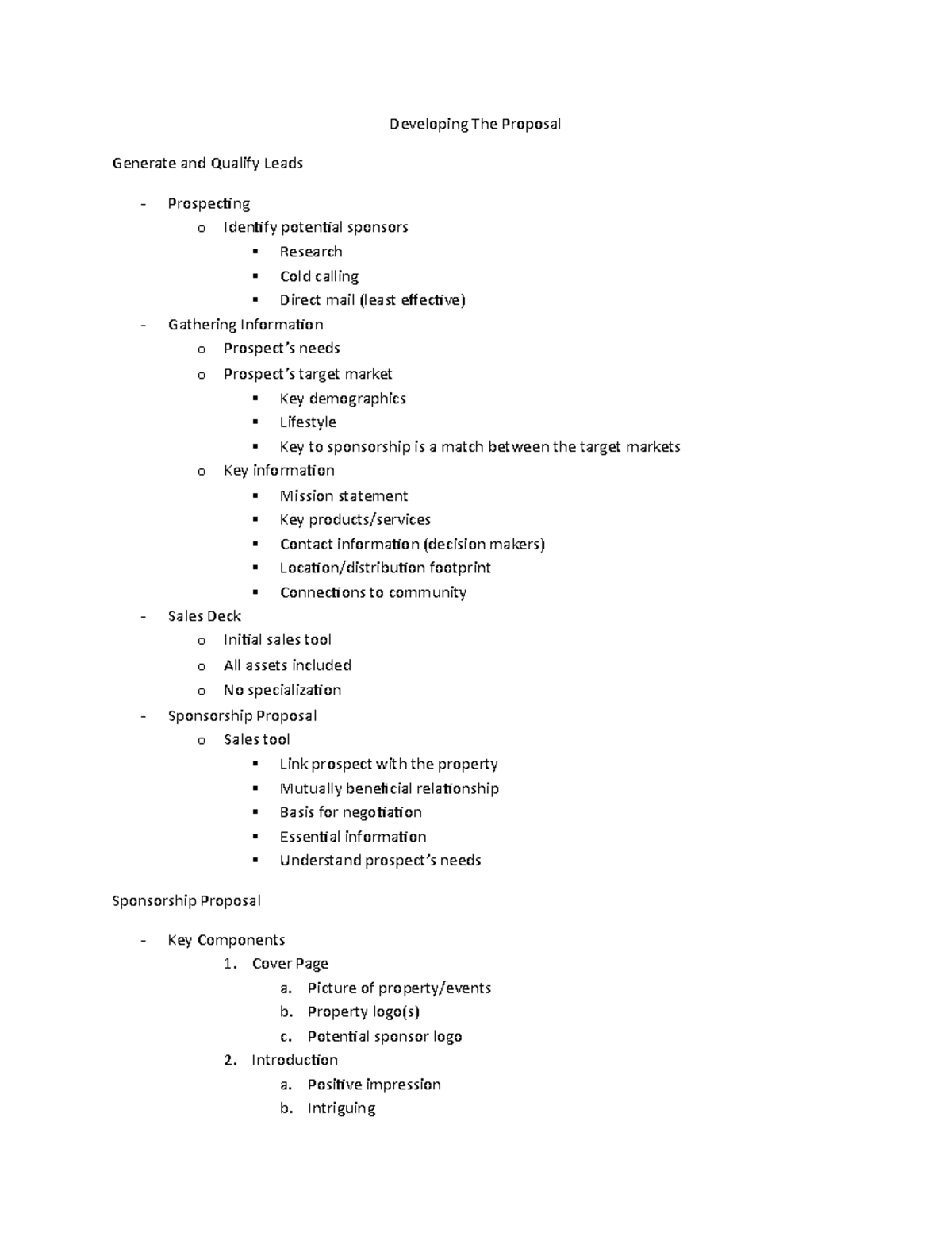 Developing The Proposal - Developing The Proposal Generate and Qualify ...