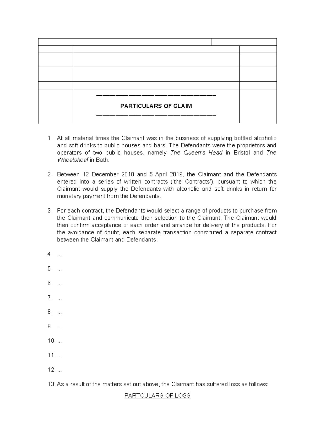 5 - PARTICULARS OF CLAIM ...