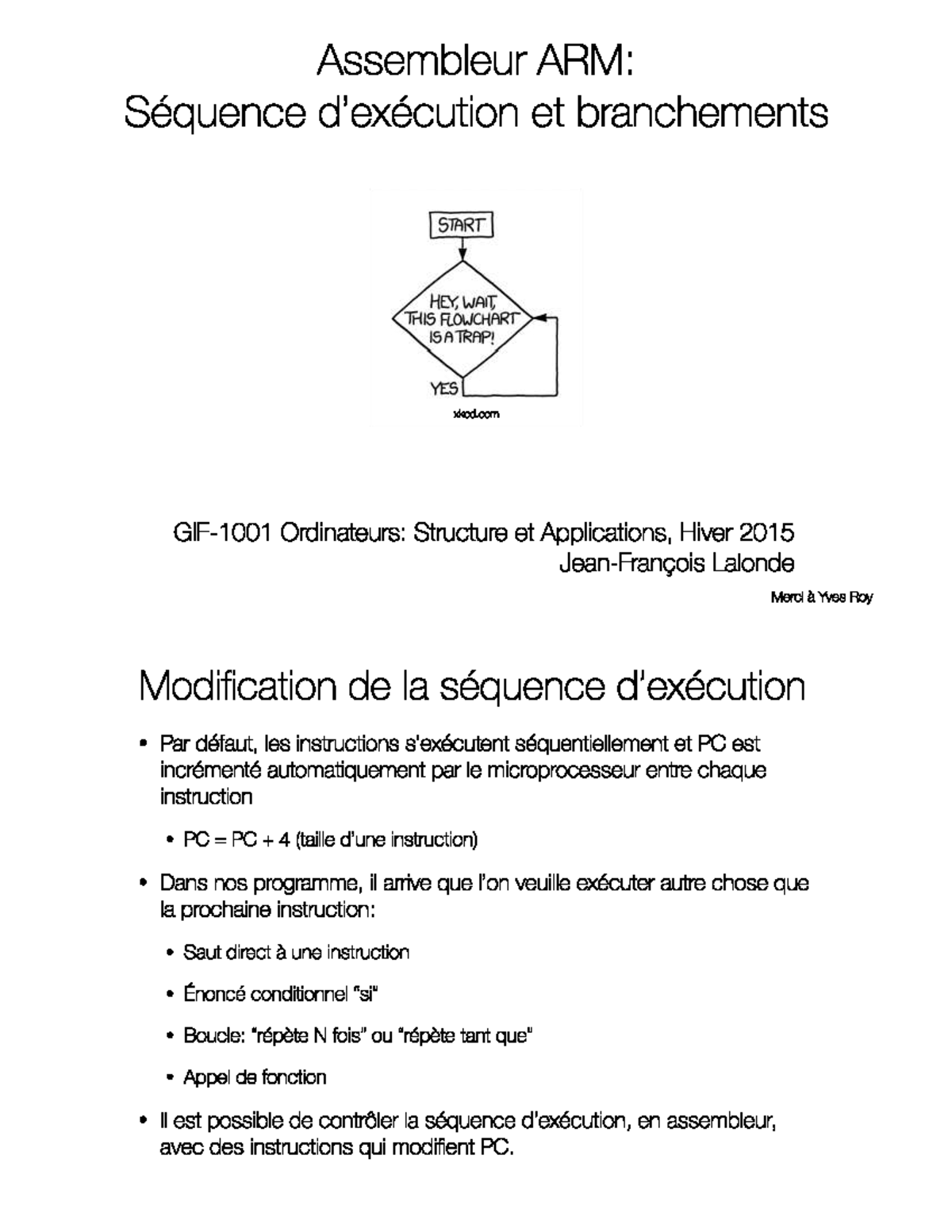 Assembleur ARM séquence d'exécution et branchements - GIF1001 - Studocu