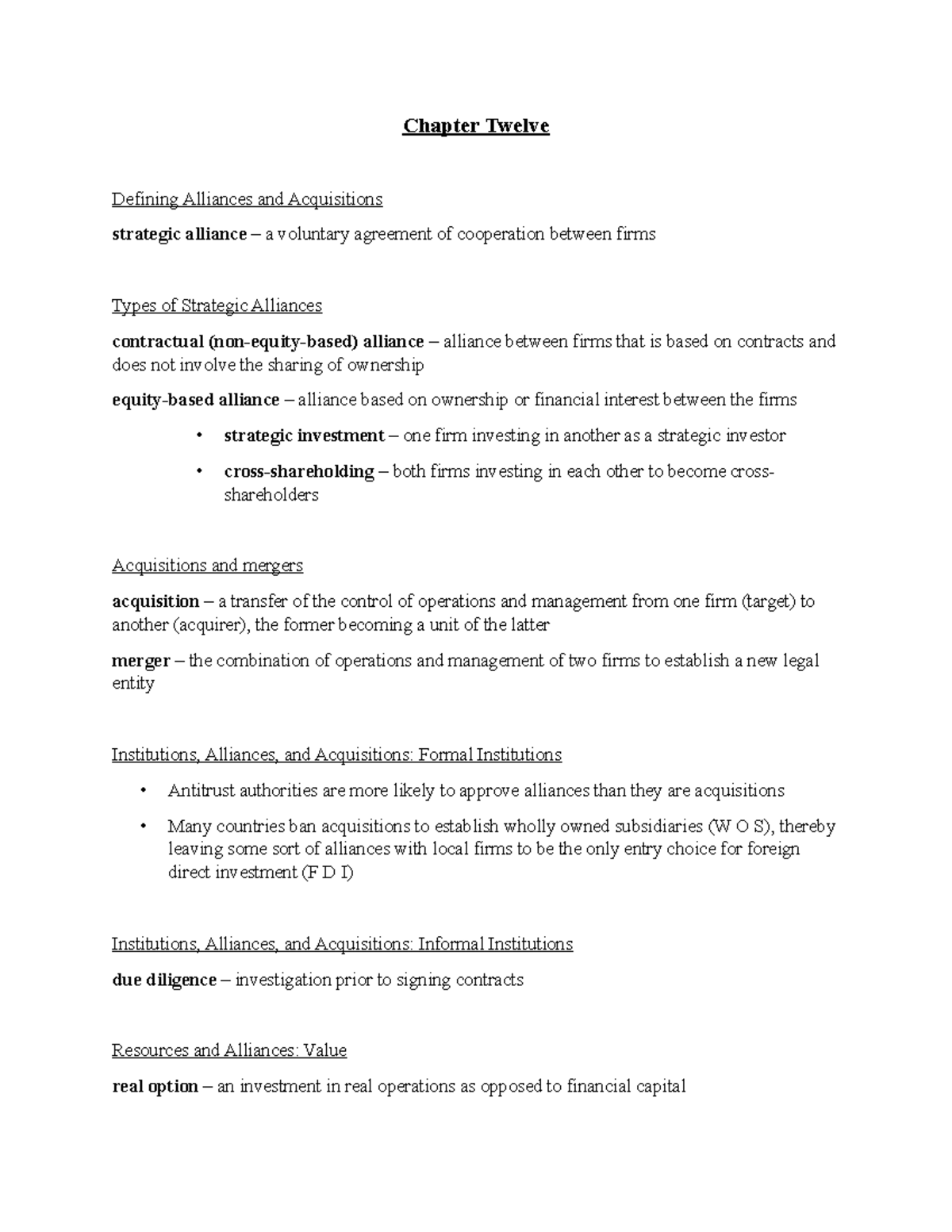 Chapter Twelve - Lecture notes 12 - Chapter Twelve Defining Alliances ...