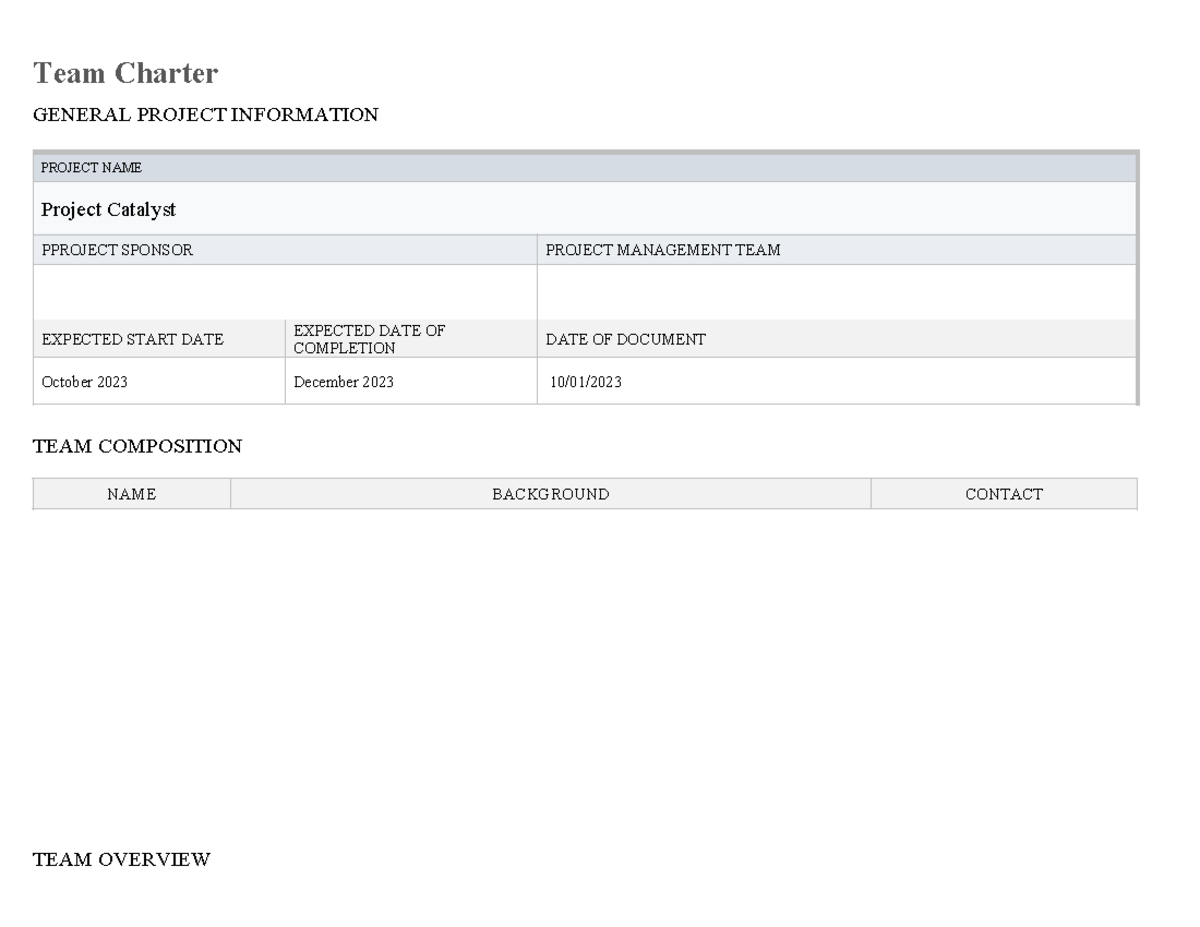 TeamCharter_Assignment 1 - Team Charter GENERAL PROJECT INFORMATION ...