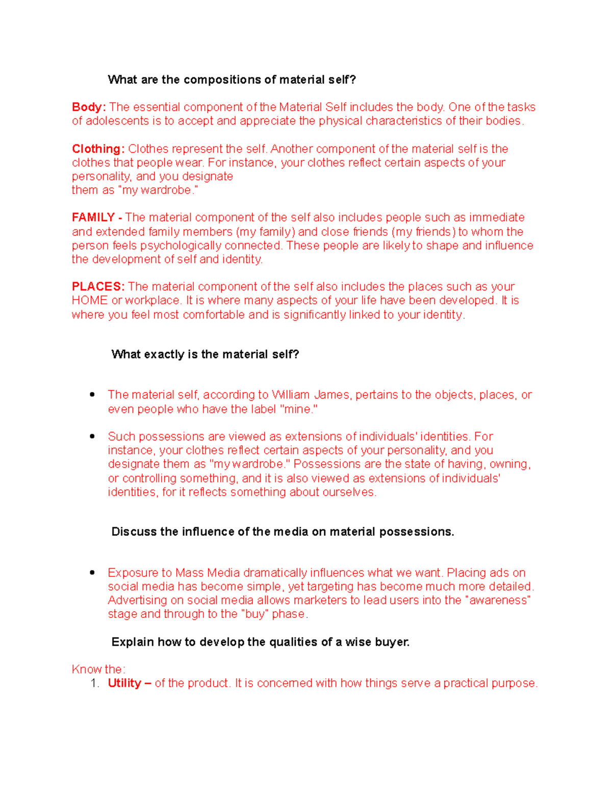 Material Self - One of the tasks of adolescents is to accept and ...