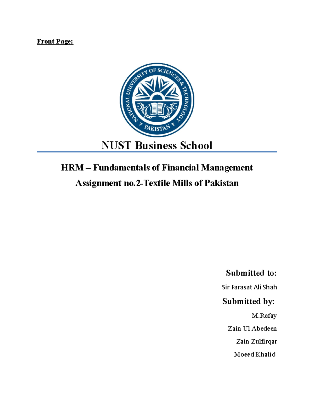 FFM-technical analysis - ####### Front Page: NUST Business School HRM ...