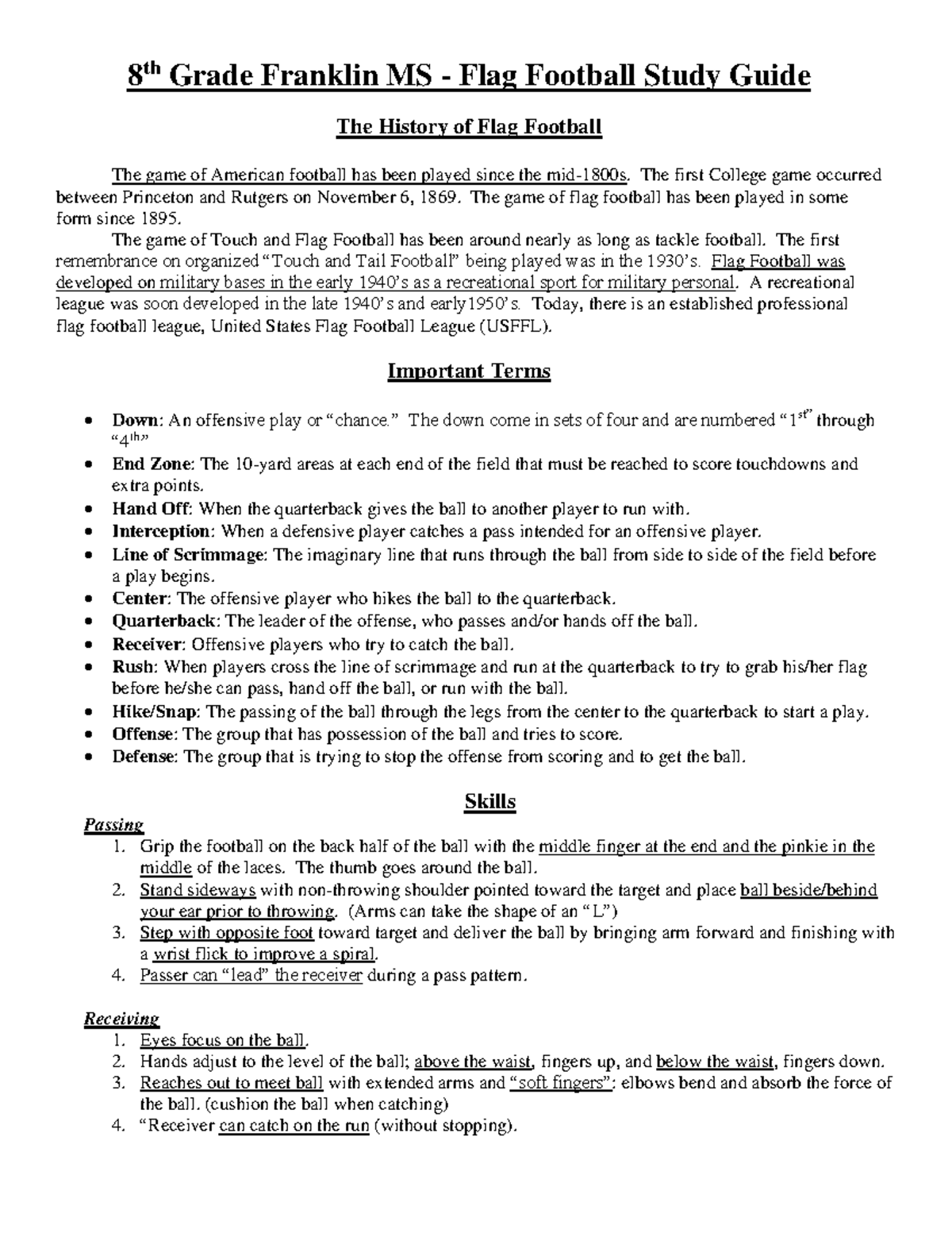 Flag+Football+Study+Guide+21-22 - 8 th Grade Franklin MS - Flag ...