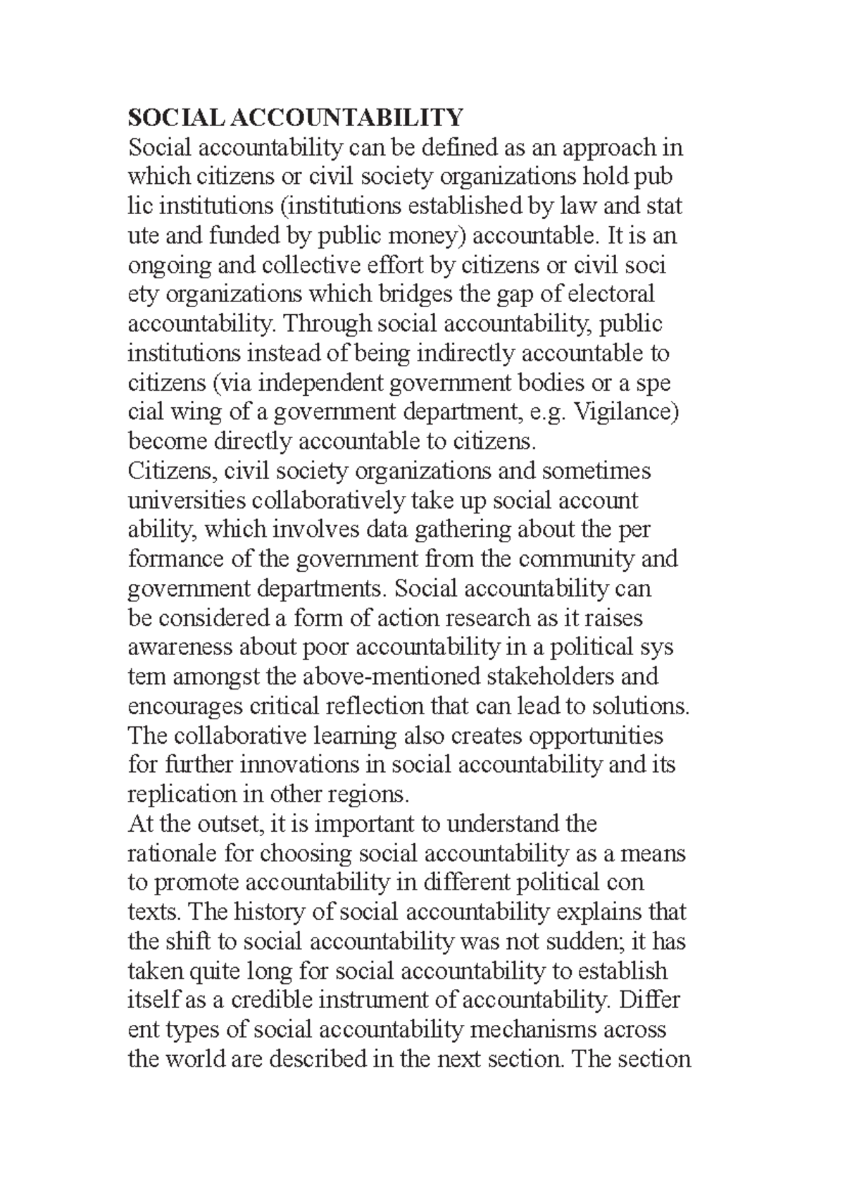 Social Accountability - SOCIAL ACCOUNTABILITY Social accountability can ...