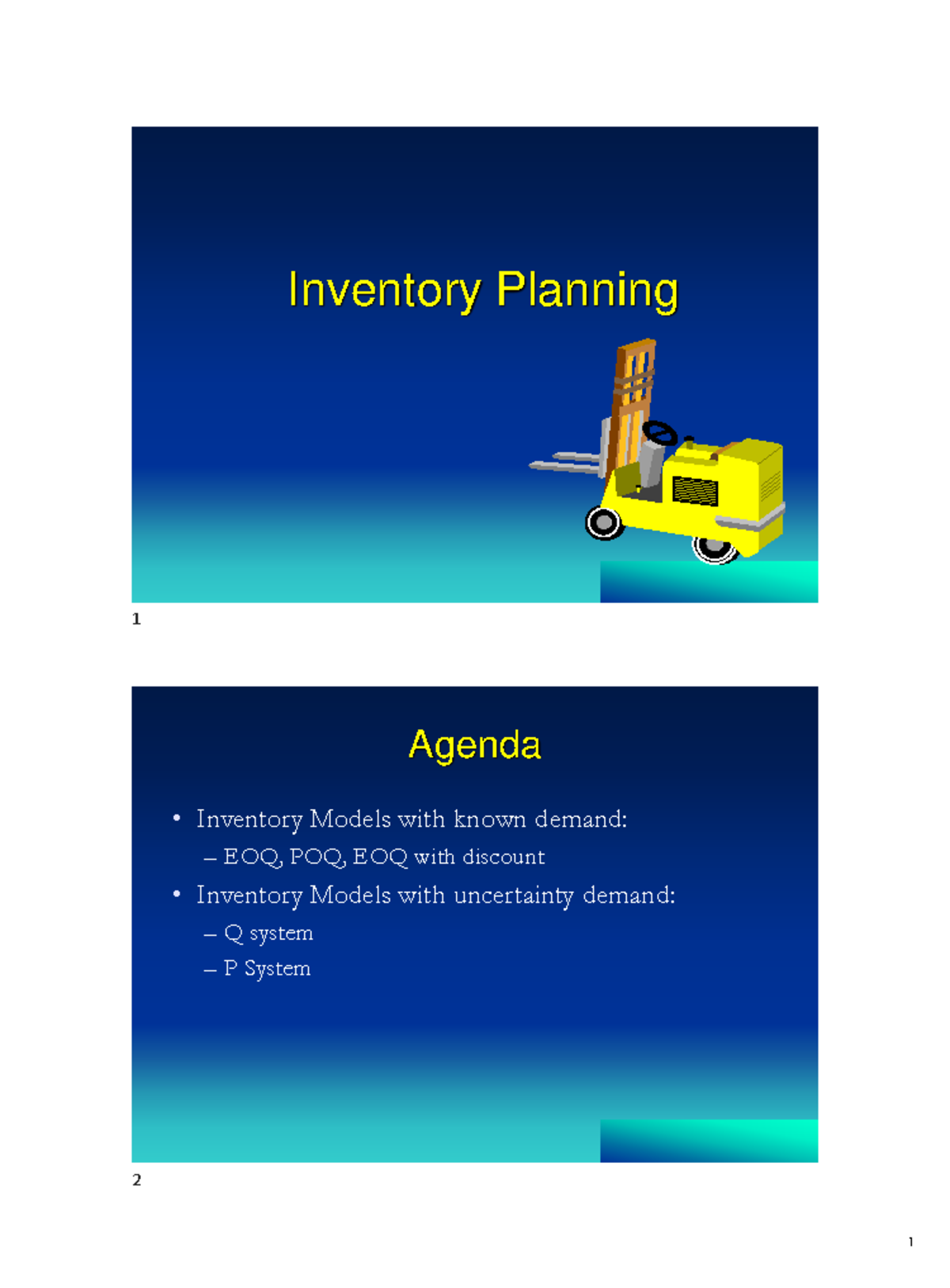 Inventory C3 - Inventory Planning Agenda • Inventory Models with known ...